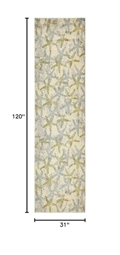 Unique Loom Positano Collection Coastal Modern Light Colors Starfish Beige Runner Rug (3' x 10')