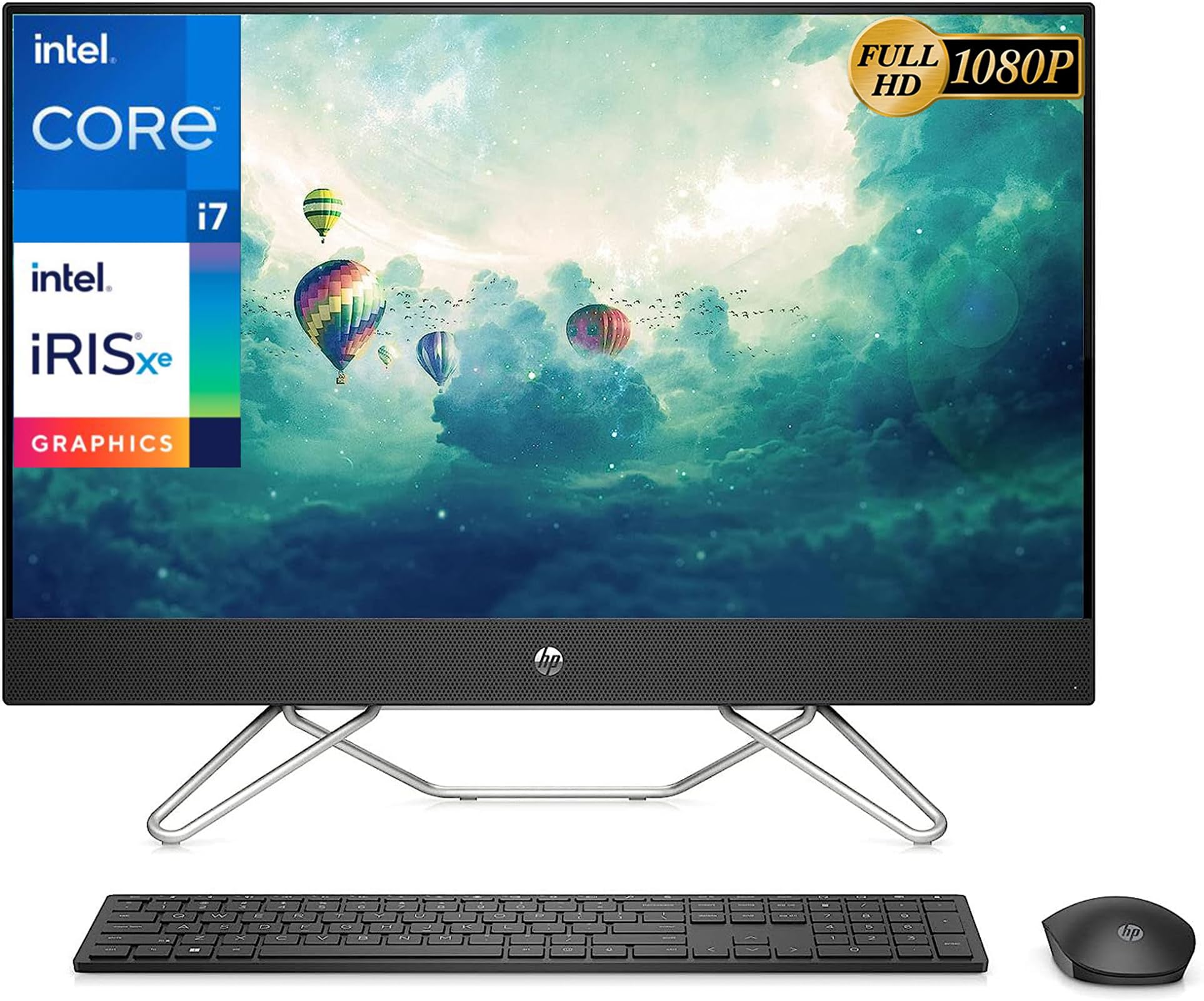 HP 2023 Newest All-in-One Bundle PC, 27 Inch FHD Micro-Edge Display, 12th Generation Intel Core i7-1255U, Intel Iris Xe Graphics, 12GB RAM, 256GB SSD, Windows 11 Pro, Wi-Fi, Bundle with JAWFOAL