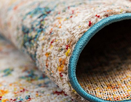 Unique Loom Rosso Collection Vintage, Traditional, Bohemian, Border, Distressed, Southwestern Area Rug, 5' 0" x 8' 0", Blue/Ivory