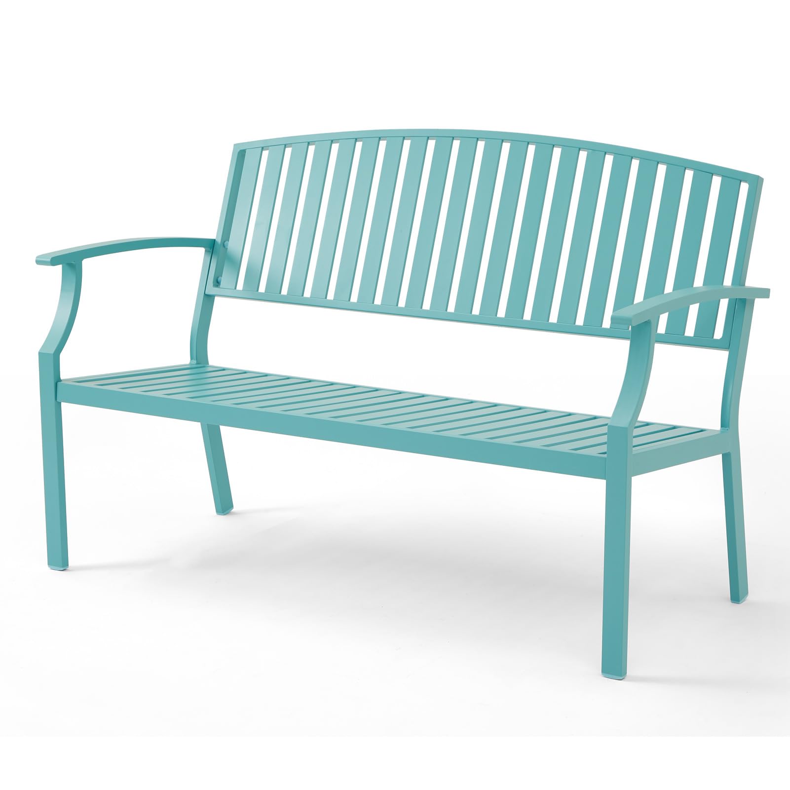 Outdoor Aluminum Bench with Backrest, Patio Metal 3-Seater Chair for Porch Balcony Deck Lawn Garden Poolside Yard (Red)