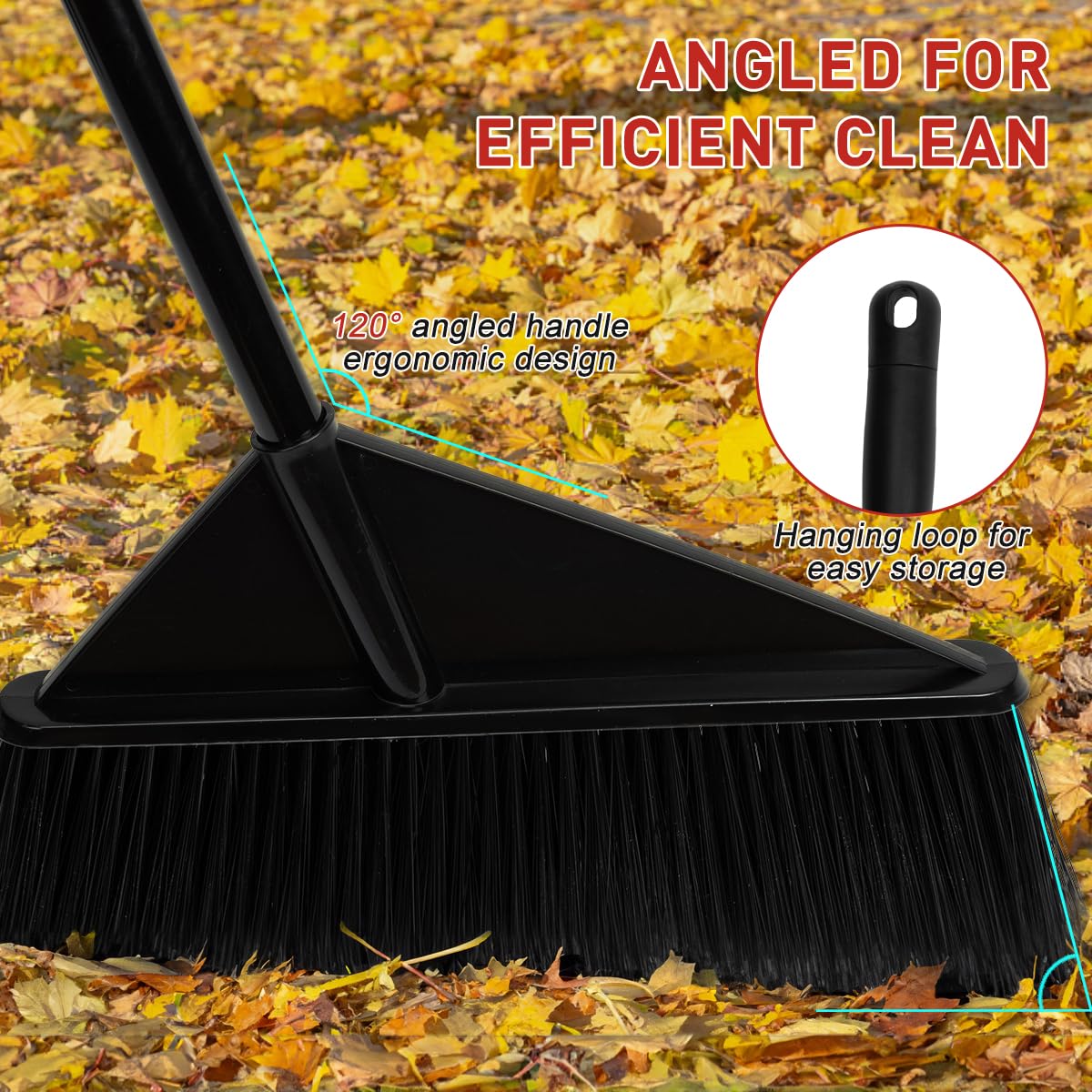 Outdoor Broom Heavy Duty 62” Long Handle Brooms for Sweeping Outside Stiff Bristle Angle Broom for Household/Commercial Uses