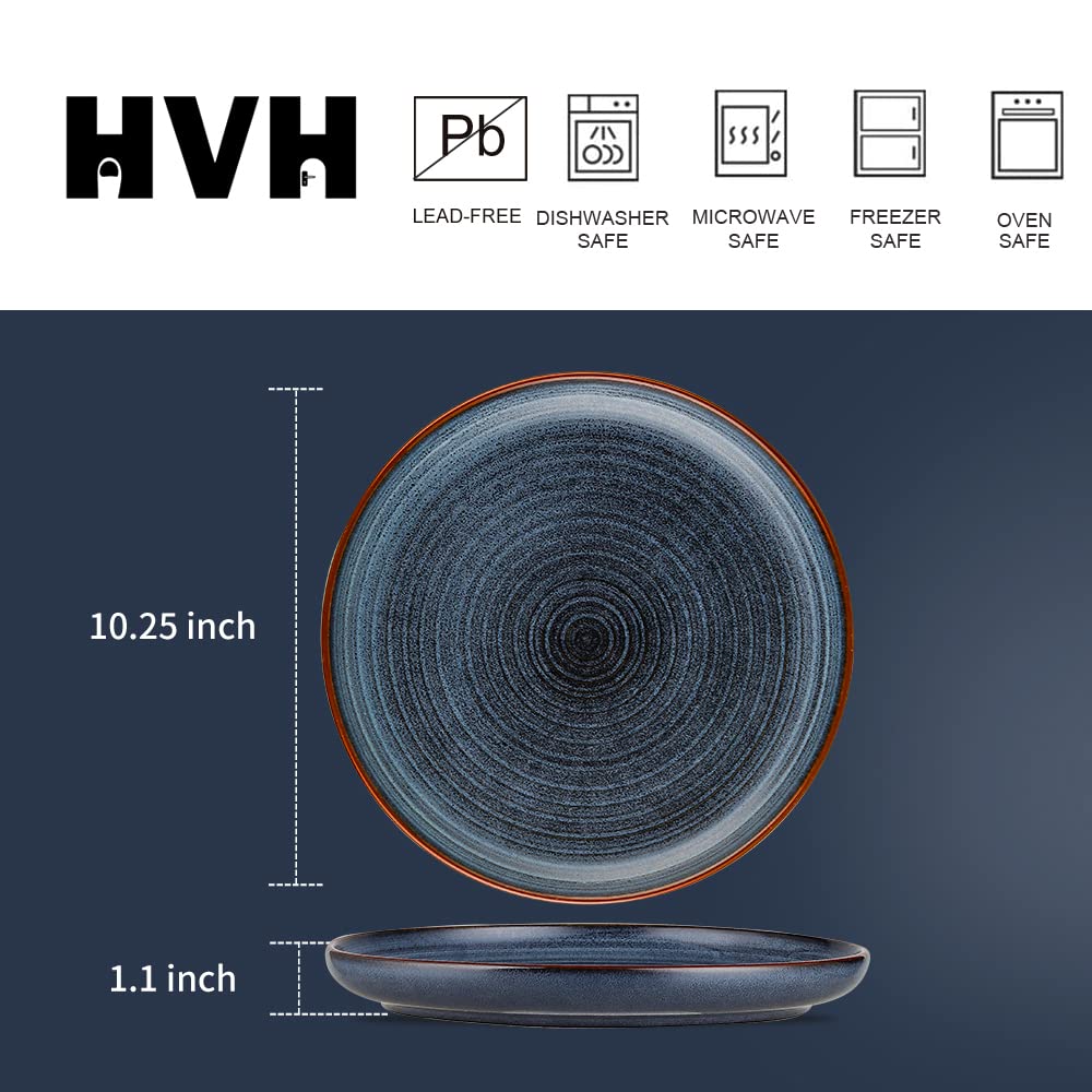 HVH Porcelain Dinner Plates Set of 6, 10.25 inch Ceramic Plates Set, Large Dinner Plates Set for Dinner, Salad, Ceramic Dinner Plates, Healthy Dinner Plates Set of 6, Farmhouse Style (Black)