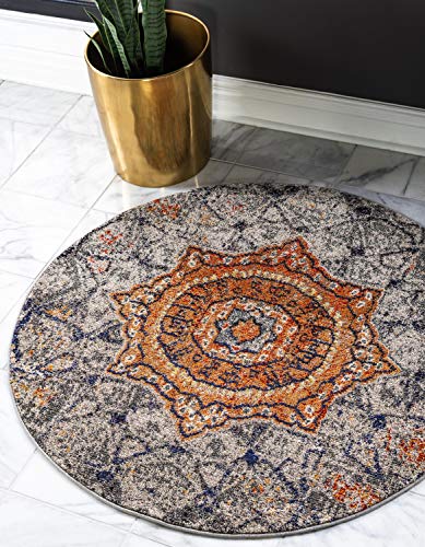 Unique Loom Vita Collection Modern Over-Dyed Center Medallion Vintage Area Rug, 8 ft x 8 ft, Gray/Ivory