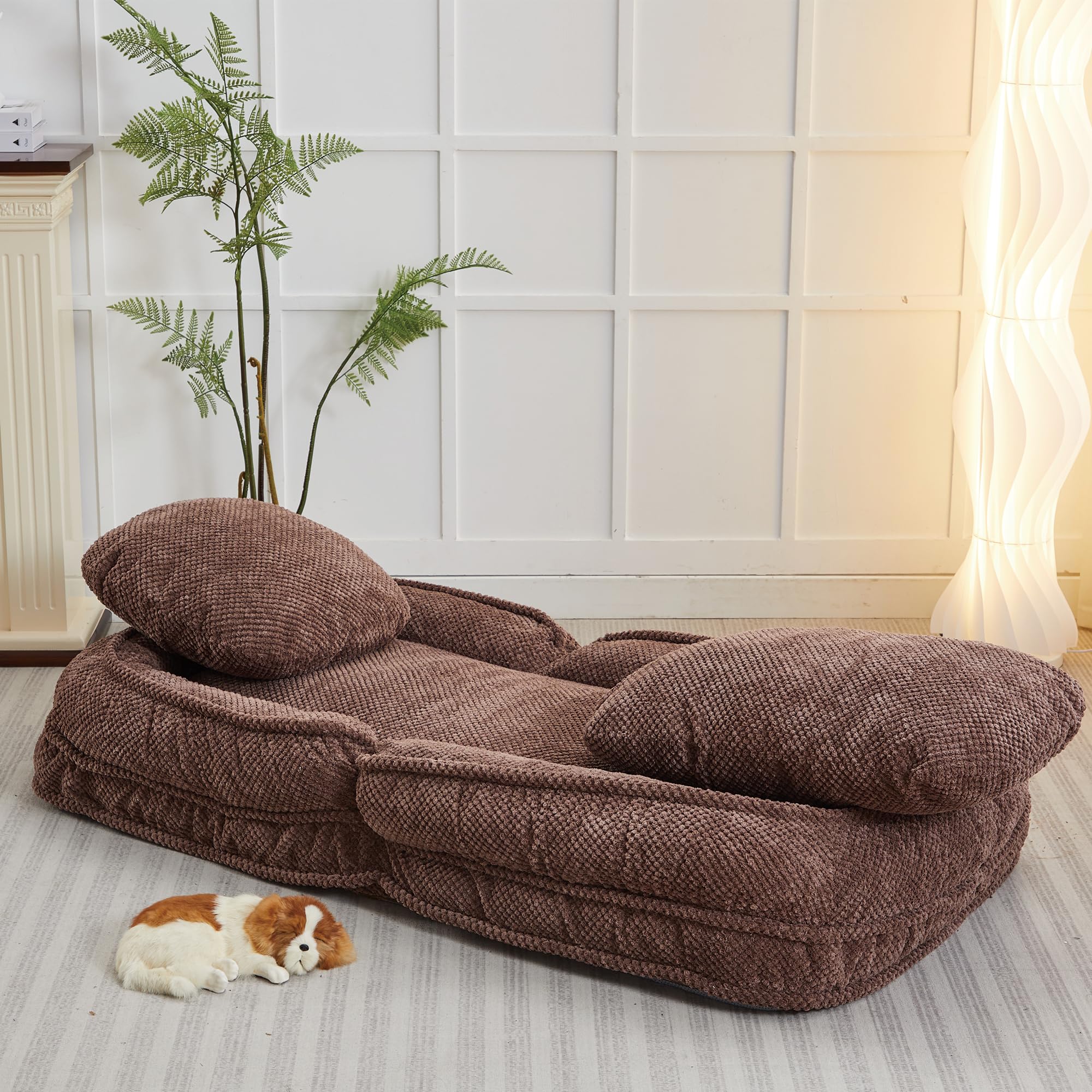 KINFFICT Floor Sofa,Human Bed,Lazy Sofa Couch,5 Adjustable Position,sit,Sleep,fold,Suit to Put in Bedroom, Living Room,Space Saving Design (Brown)