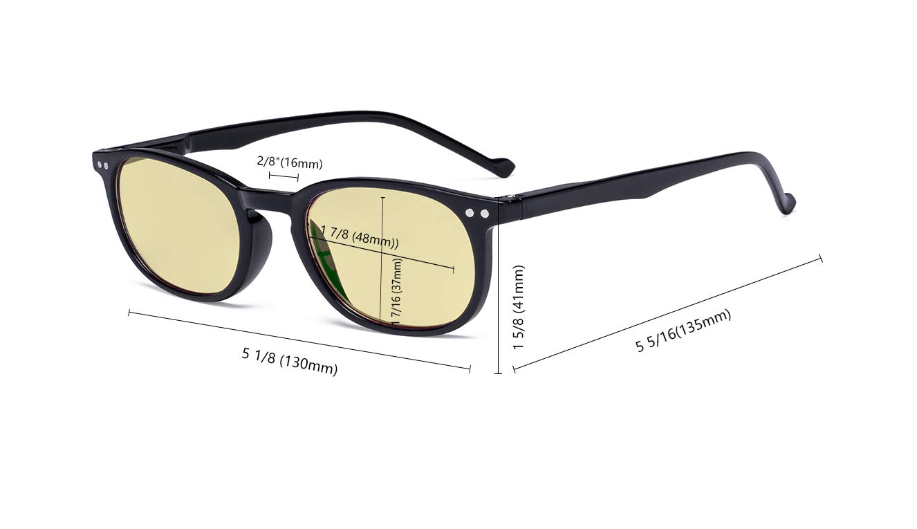 Eyekepper Retro Blue Light Glasses Women Men - Blocking UV Ray Anti Screen Glare Computer Eyeglasses with Yellow Filter Lens - Black