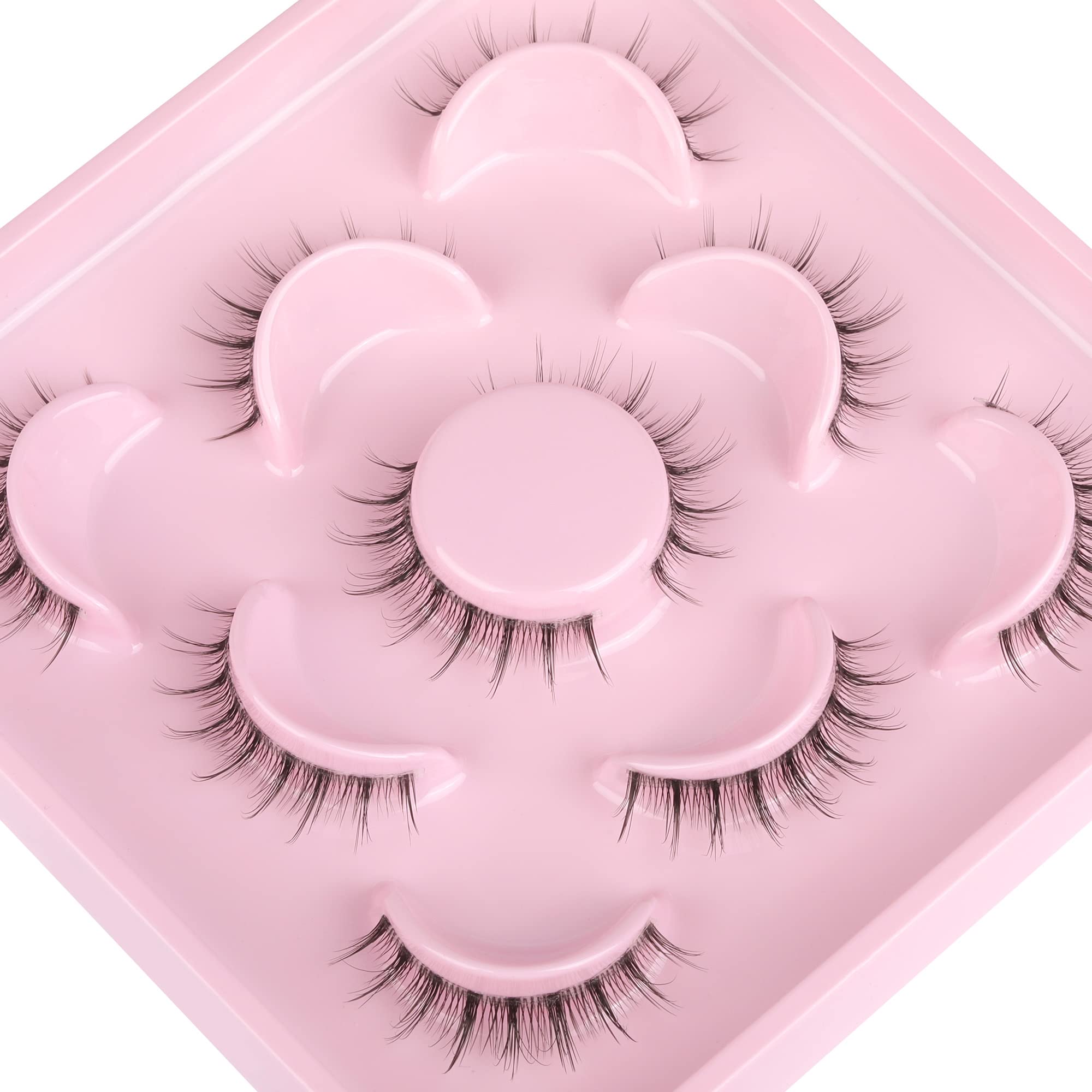 Japanese Lashes Manga False Eyelashes Asian Natural Wispy Mink Eyelashes Clear Band 3D Fake Eye Lashes Pack (6DH6)