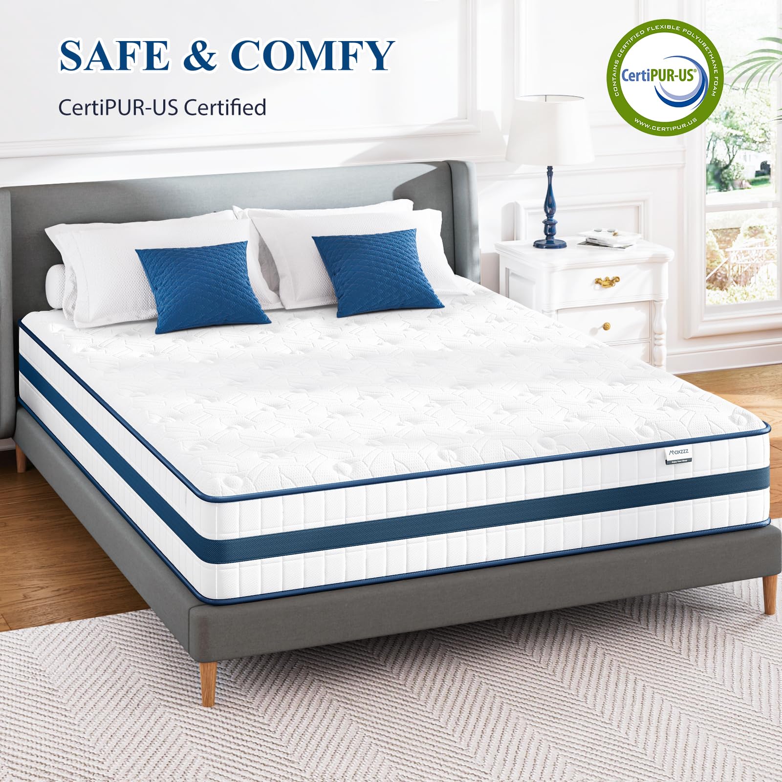 Maxzzz King Mattress, 10 Inch King Size Mattress in A Box Pressure Relief & Supportive, with Gel Memory Foam & Pocket Coils for Motion Isolation & Cool Sleep, Us-Made, Medium Firm Feel