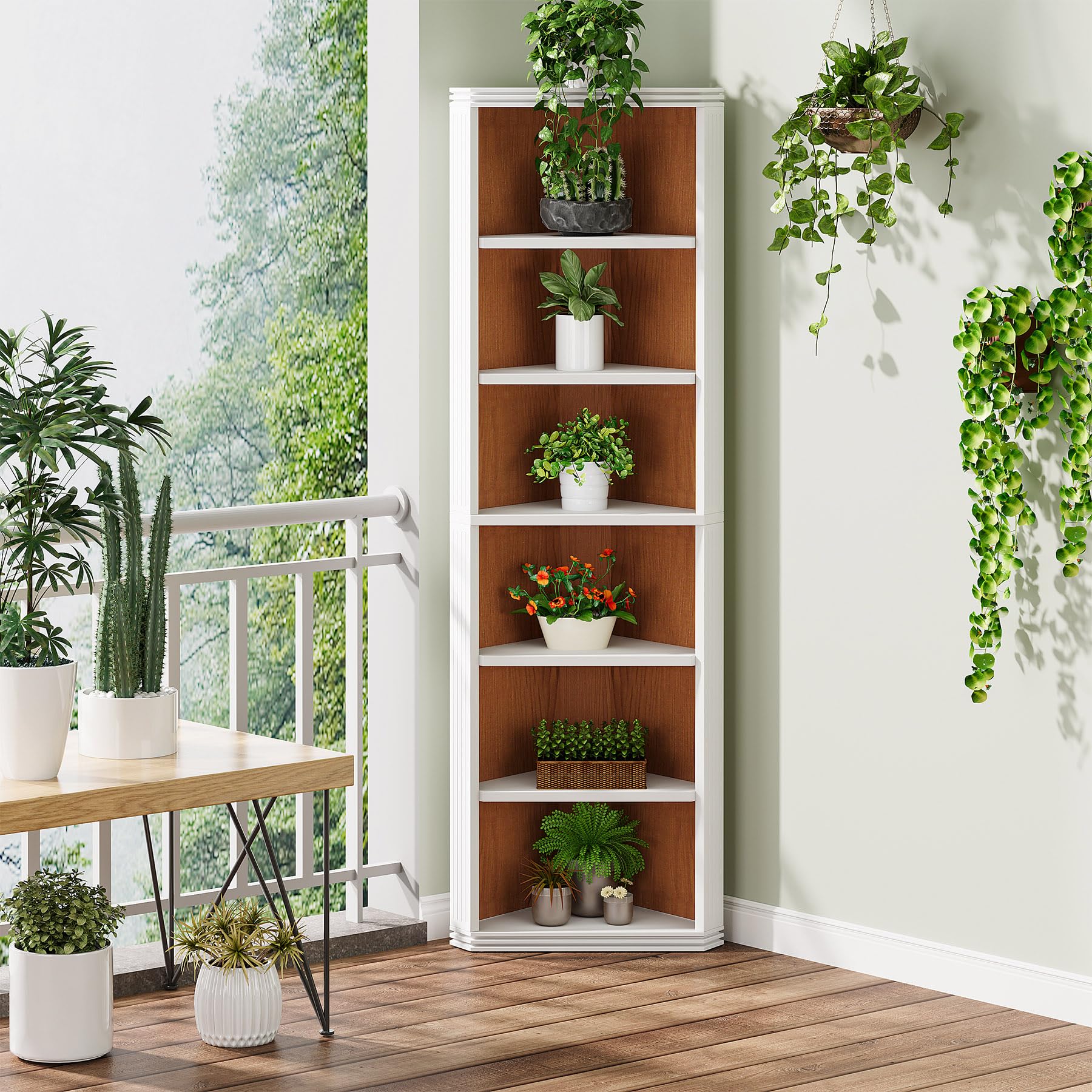 Tribesigns 7-Tier Corner Shelf, 70.87" Tall Corner Bookshelf, Modern White Corner Bookcase, Large Wood Display Shelf for Living Room, Bedroom, Home Office