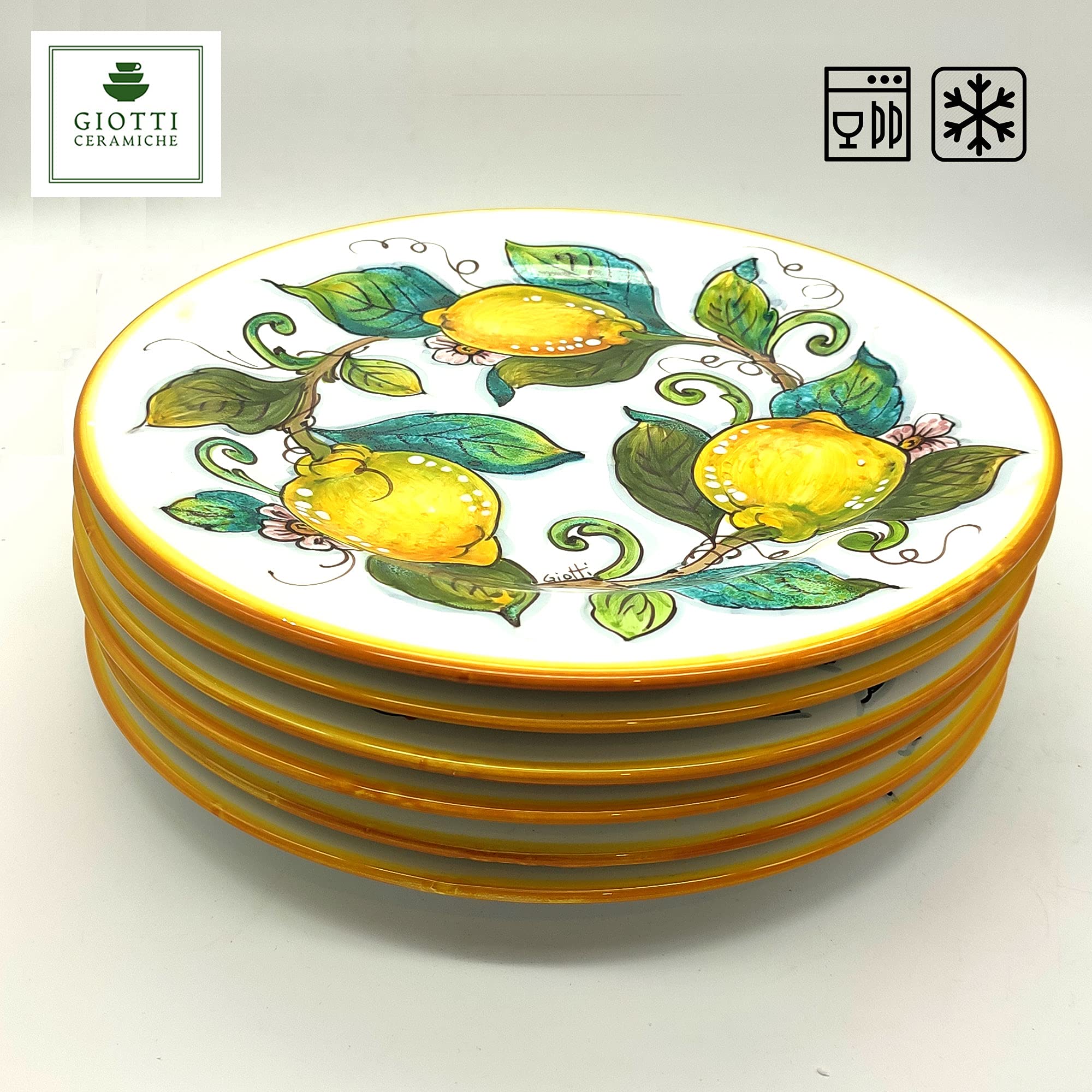 Italian Ceramic dinnerware set - Hand Painted kitchen Dishes sets for 6 - Made in ITALY Tuscany - Italian Pottery dinner plates - Home Decor Lemons Ceramics dishes set - Service For 6