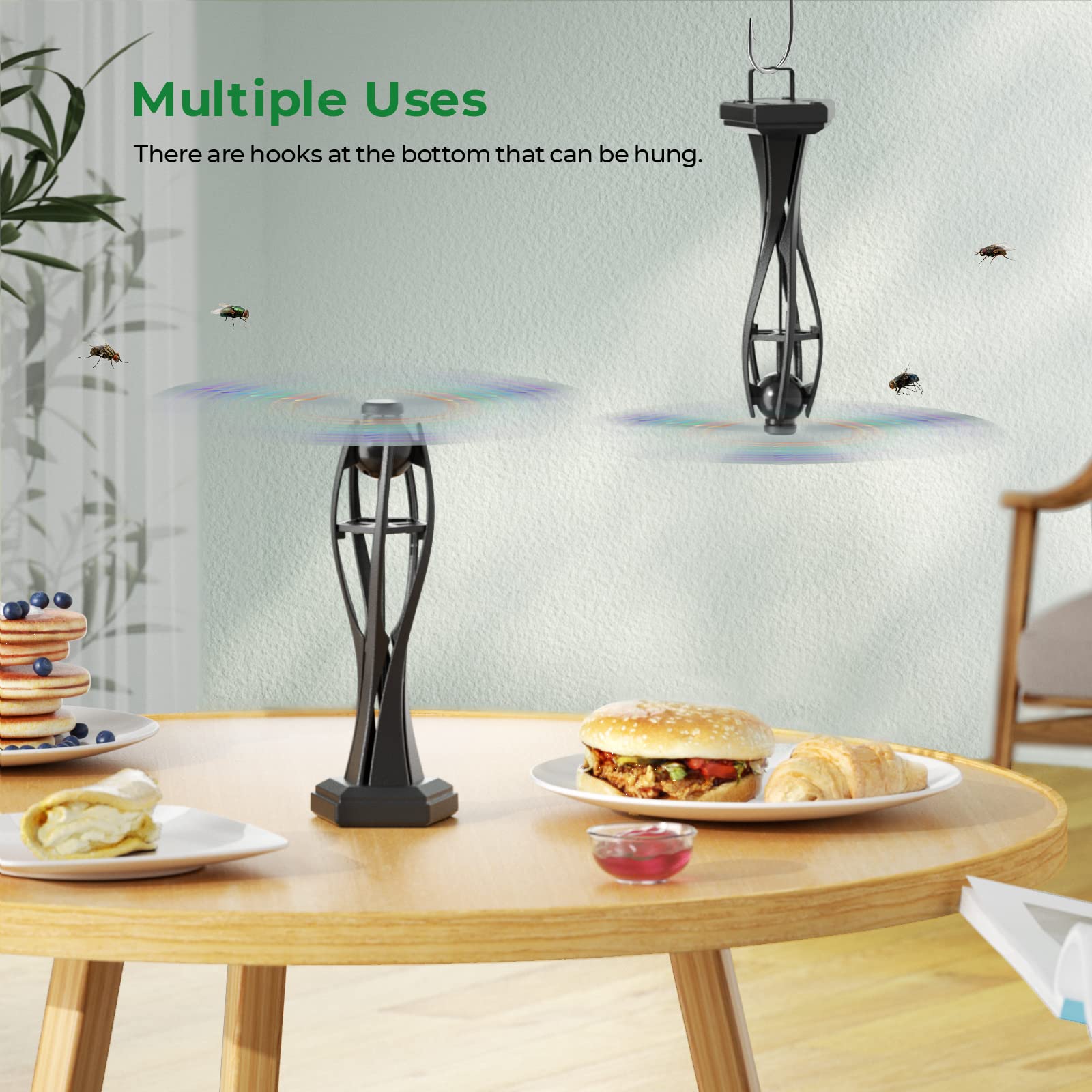 Fly Fan for Tables, 3 Pcs Repellent Indoor and Outside, Portable Table Fan, Trap with Holographic Blades Restaurants, Parties, Barbeque