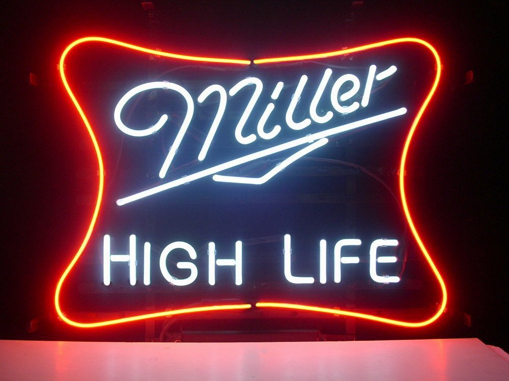 Urby Miller Lite High Life Real Glass Neon Light Sign Home Beer Bar Pub Recreation Room Game Room Windows Garage Wall Sign 18''x14'' ML05