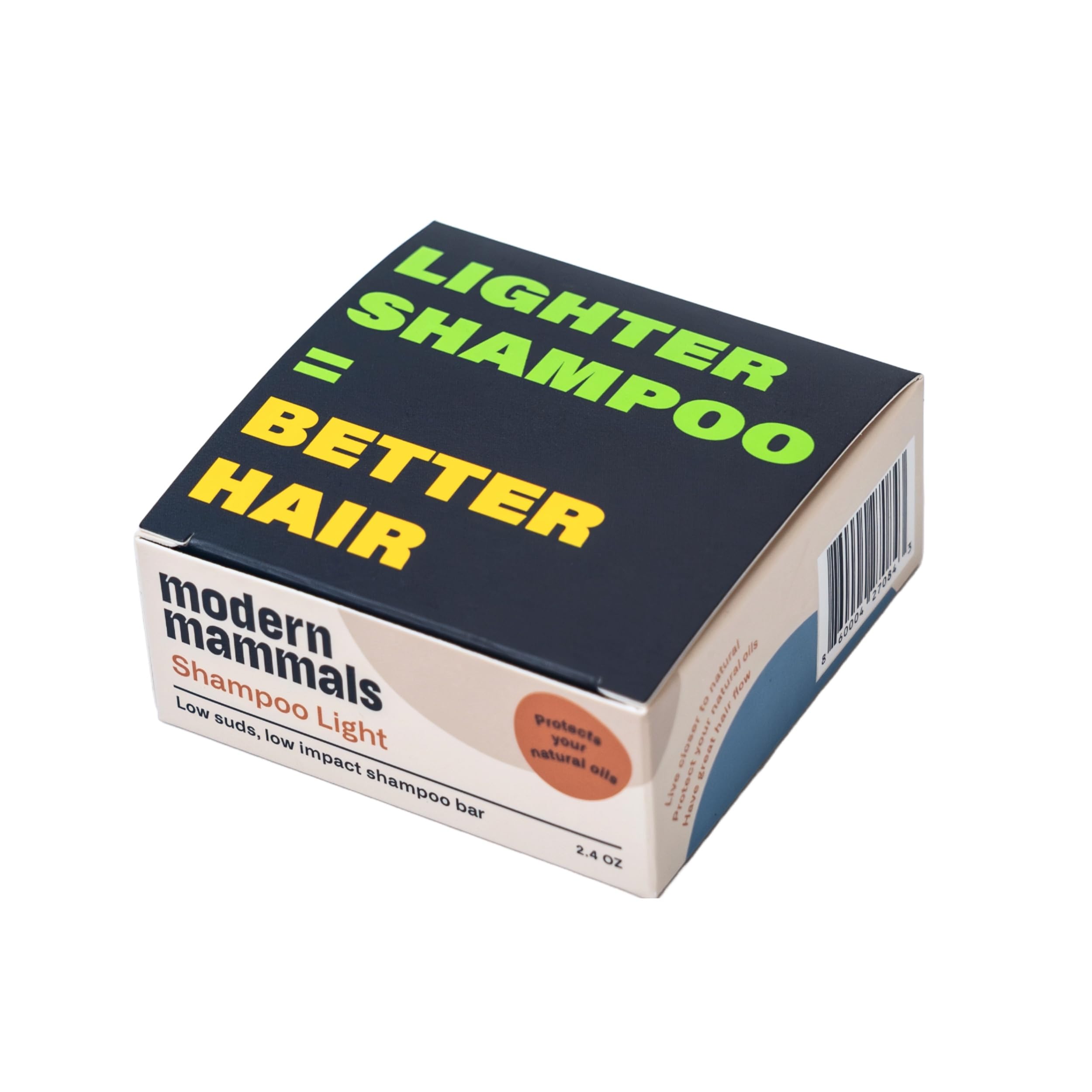 Modern Mammals Light Shampoo Bar & Wooden Comb Bundle - Low Suds, Low Lather, No Poo, Anti Poof, Fragrance-Free