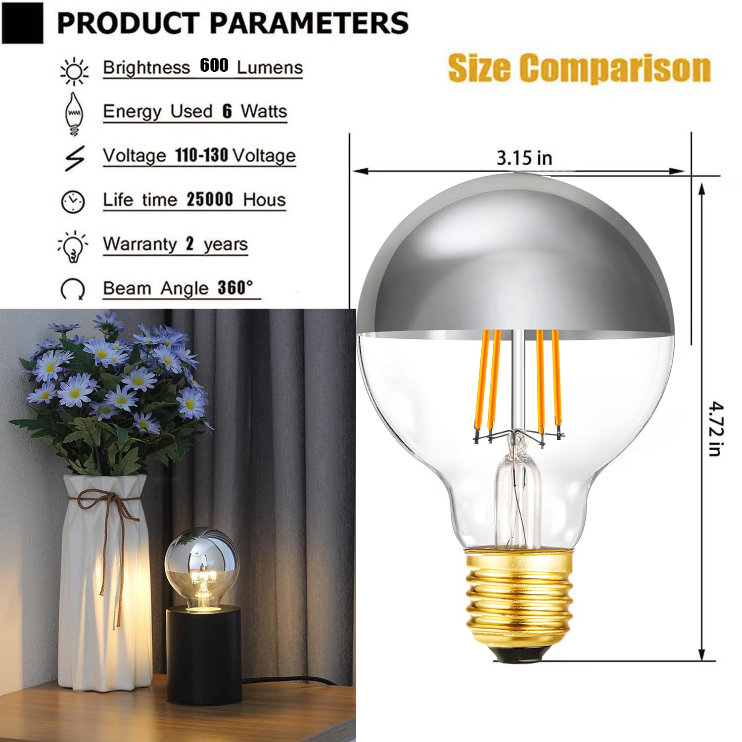 LVYE G25 LED Light Bulb E26 Base Matt Opal Porcelain Soft White 3000K Dimmable Edison 6W Led Globe Bulb,600LM,60 Watt Equivalent,Outside Frosted Glass,G80 Vintage LED Edison Globe Light Bulb,4 Pack.