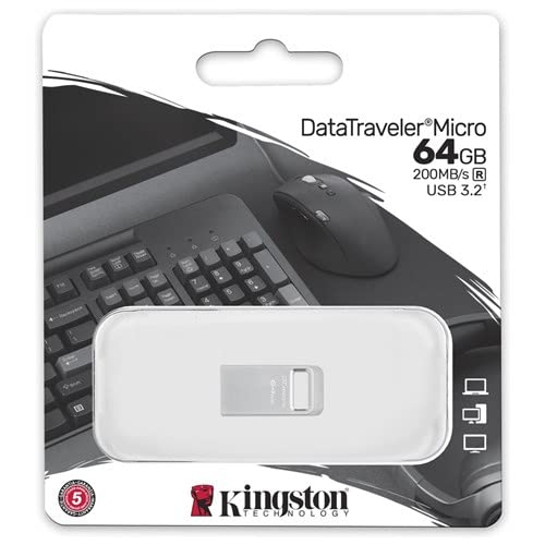 Kingston DataTraveler Micro 64GB USB Flash Drive | Ultra-Small Premium Metal Design | USB 3.2 Gen 1 | Speeds up to 200MB/s | DTMC3G2/64GB - 2 Pack