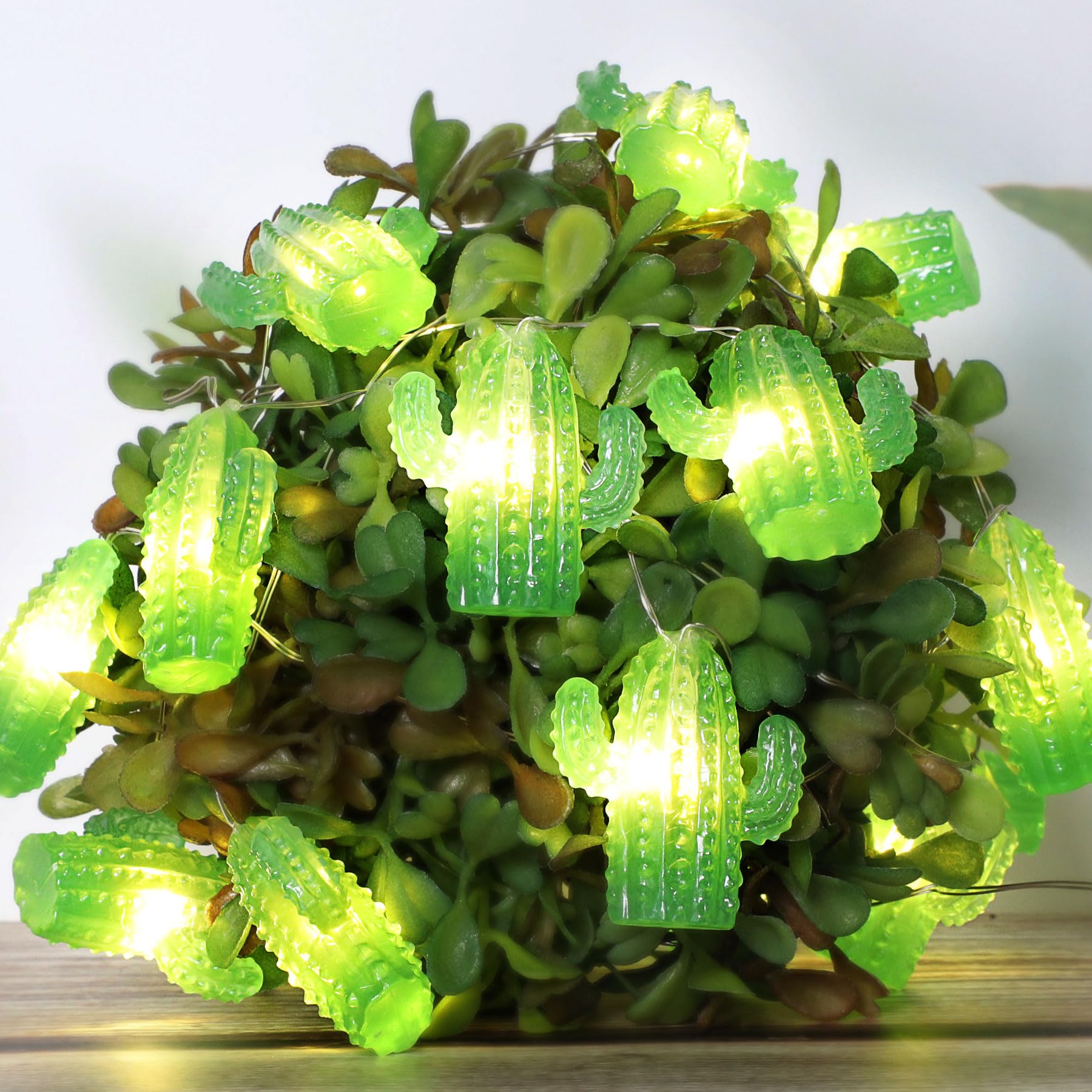 Tropical Themed String Lights Decoration, Cactus Succulents 10ft 20 LEDs Cacti Fairy Lights Battery Powered Remote for Desert Texas Cowboy Wreath Bedroom Wedding Home Party Supplies Decor