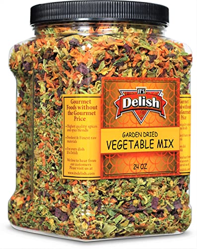 Garden Vegetable Soup Mix by It’s Delish, 24 OZ Jumbo Container | 12 Natural Dehydrated for Ramen Noodles, Soup Greens with Beets | Freeze Dried Veggie Blend | Vegan, Gluten-Free and Kosher