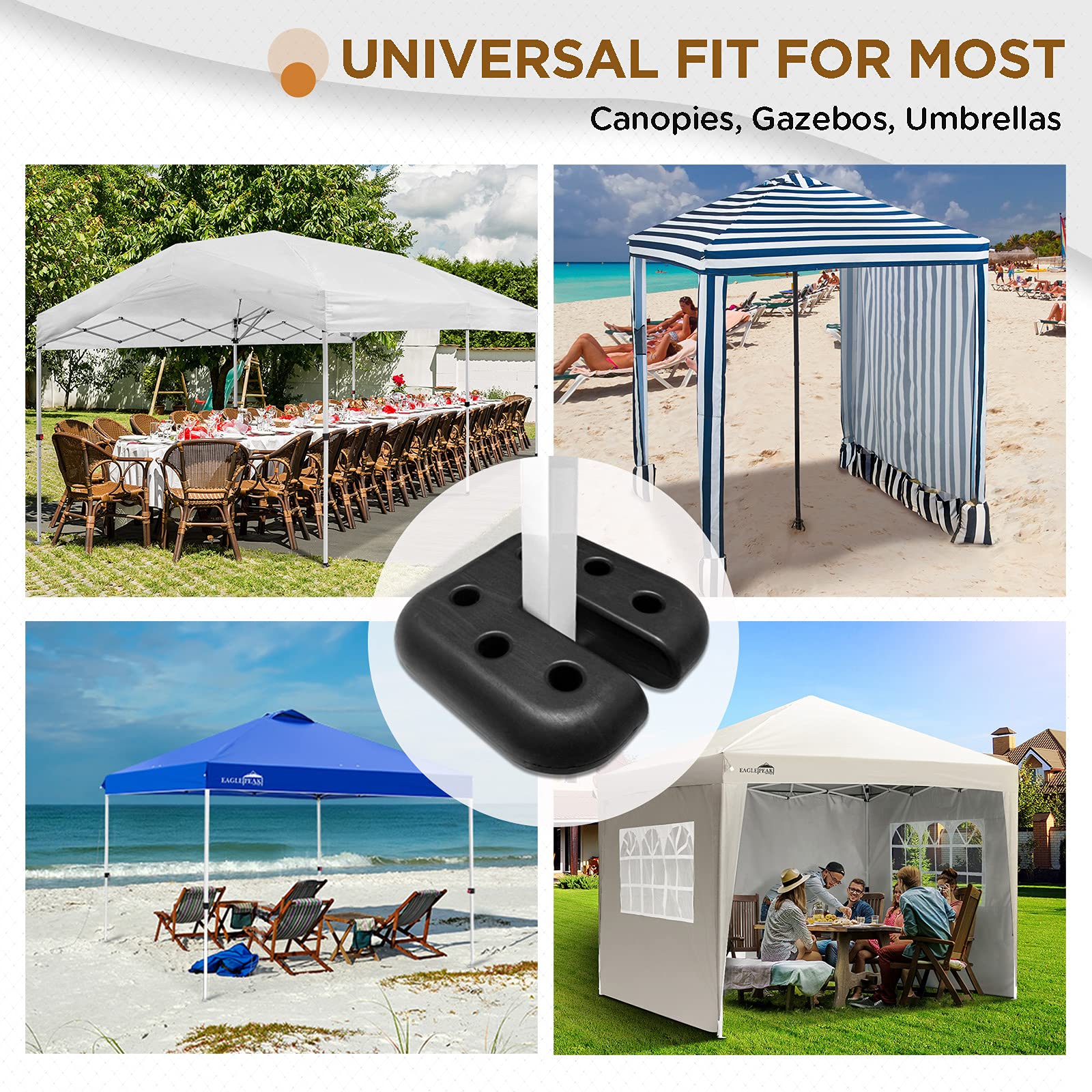 EAGLE PEAK Canopy Weight Plates 4-Set for Pop up Canopy, Tent, Gazebo, Umbrellas, Tent Weights for Legs, 20 lbs, Black
