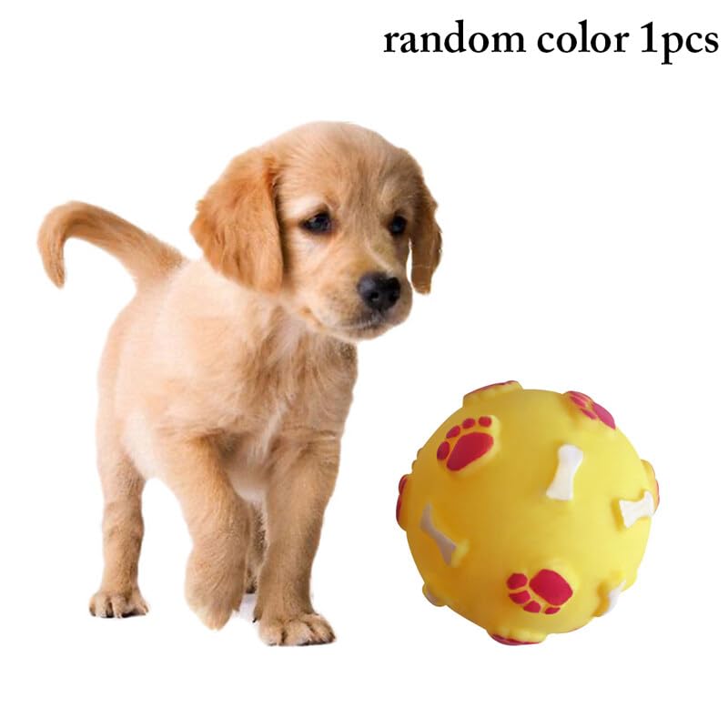 Interactive Squeaky Pet Chew Ball with Bone Print for Puppies, Dog Toy for Chewing and Dental Health