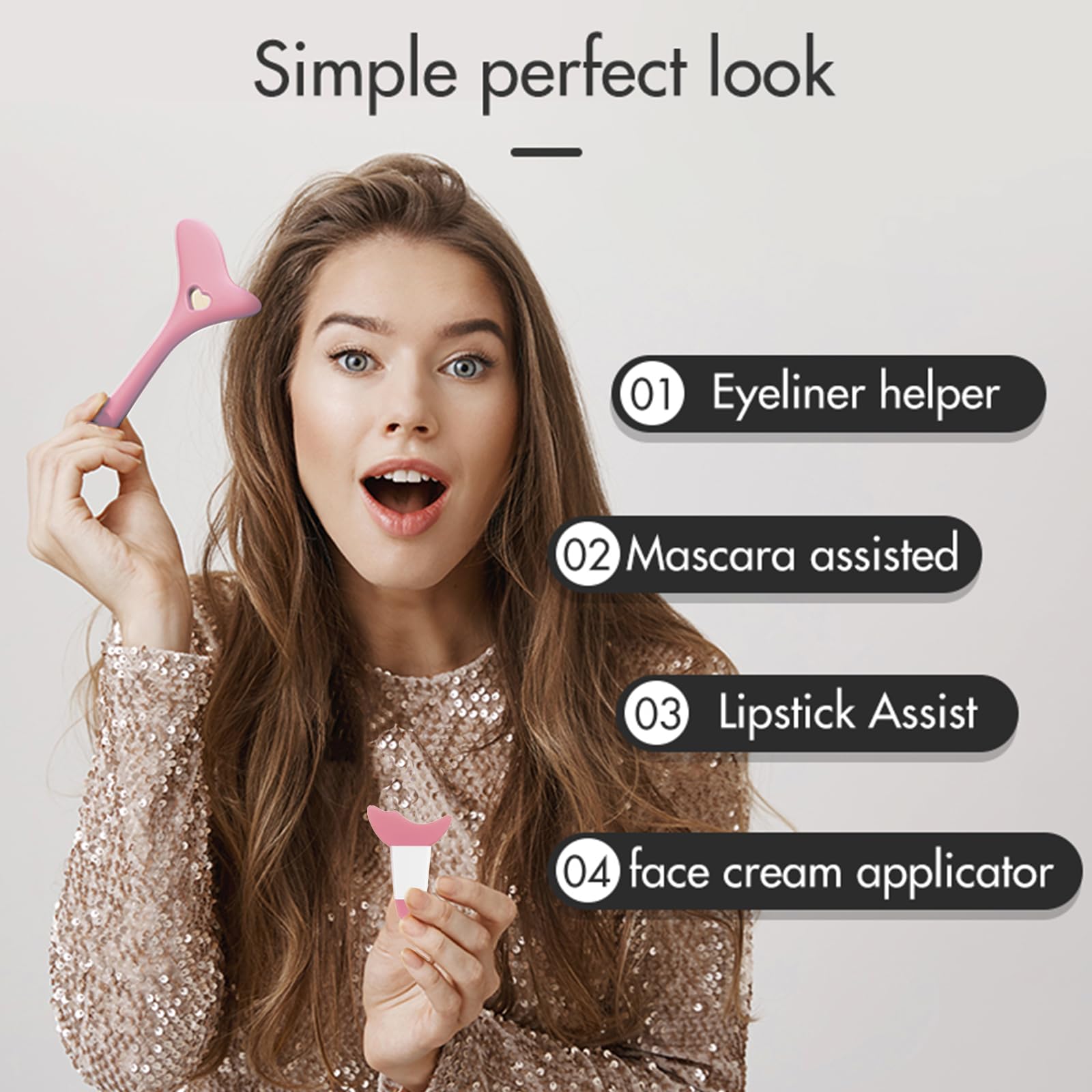 Eyeliner Stencils 4Pcs Reusable Silicone Eyeliner Aid Winged Eyeline Tip Multifunctional Eye Makeup Tool Kit Mascara Shield Eyelash Eyebrow Eyeshadow Lipstick Applicator Guide Tool(Pink)