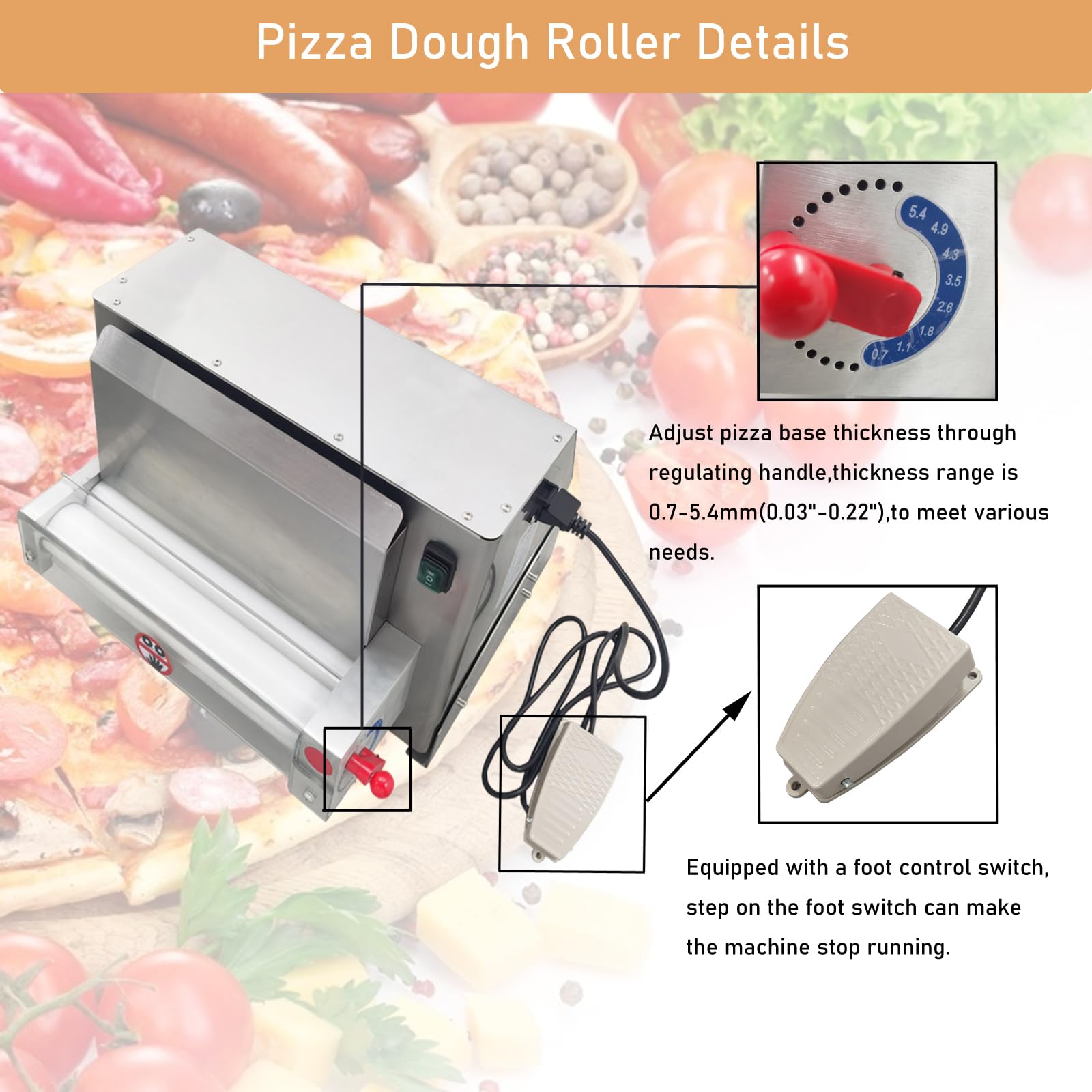 INTSUPERMAI Pizza Dough Roller Machine 13.8" Table Top Pizza Dough Sheeter Electric Pastry Press Machine 110V