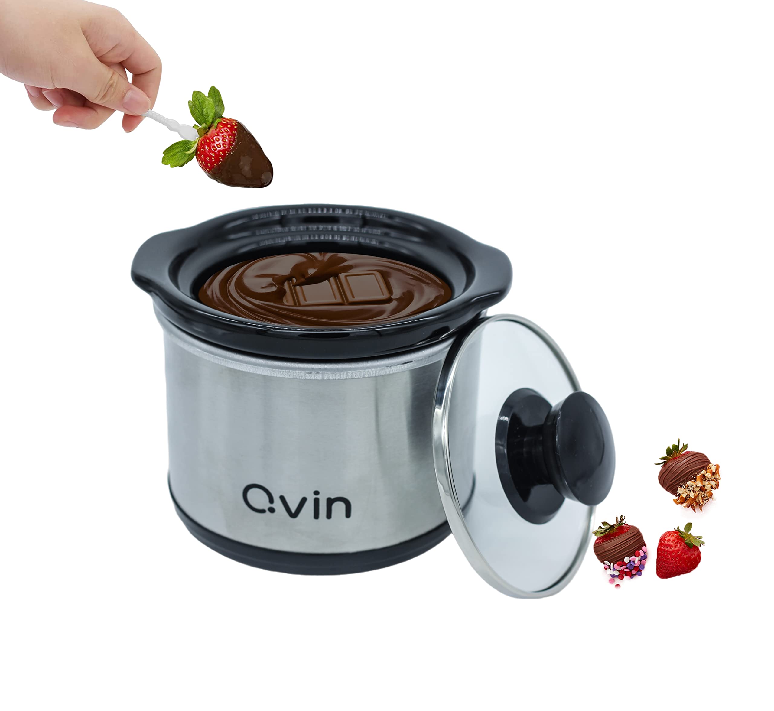 Qvin Fondue Melting Pot for Chocolate, Cheese, Caramel melting and keep warm, 0.65Quart