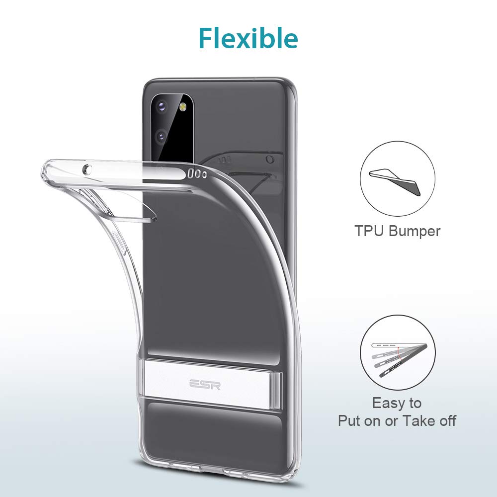 ESR Metal Kickstand Compatible with Samsung Galaxy S20 Case, Vertical and Horizontal Stand, Reinforced Drop Protection, Flexible TPU Case for Samsung S20, Clear