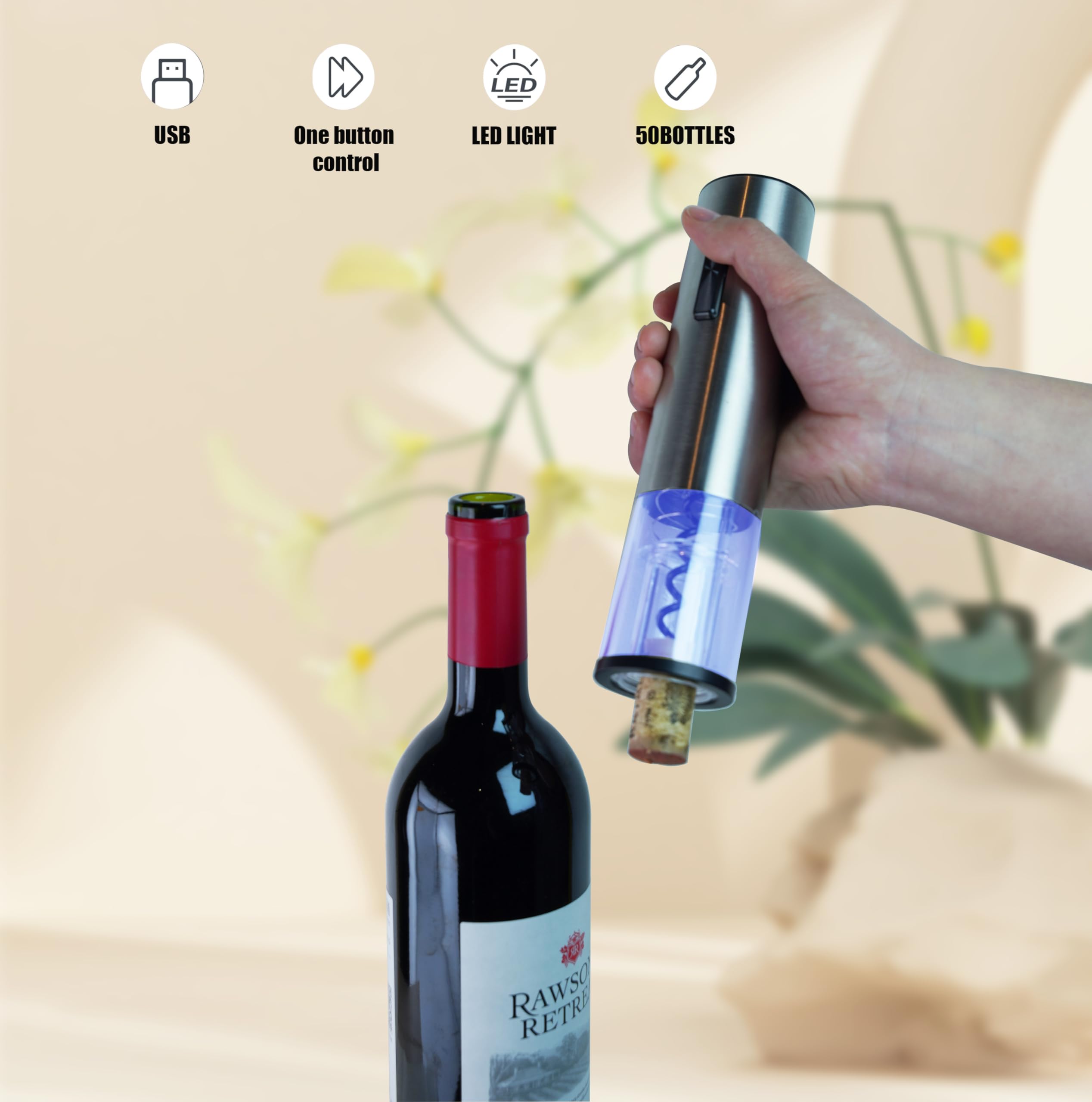 R Conlifeus Electric Wine Opener Rechargeable, One-touch Automatic Wine Bottle Corkscrew Opener (Stainless Steel) Set,Ideal Wine Accessories and Wine Gift Sets