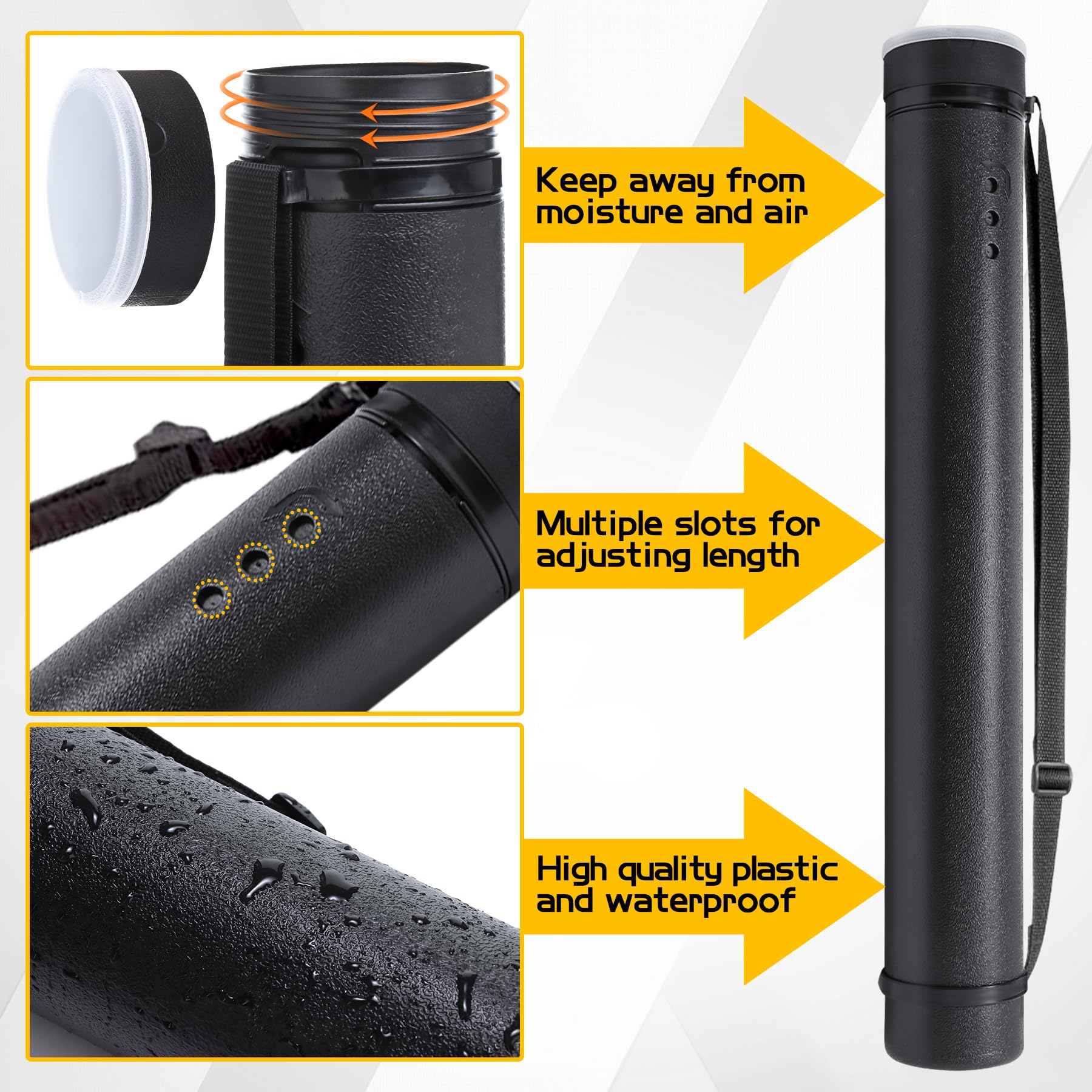 IPETRK 2-Pack Extendable Poster Storage Tube Expand from 24.5β to 40β, for Carry Documents | Artworks | Blueprints | Drafting | Scrolls or Arrow,Black Portable Durable Round Tube with Shoulder Strap