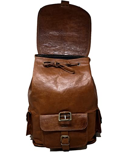 jaald 18" Brown Leather Backpack Vintage Rucksack Laptop Bag Water Resistant Casual Daypack College Bookbag Comfortable Lightweight Travel Hiking/Picnic for Men