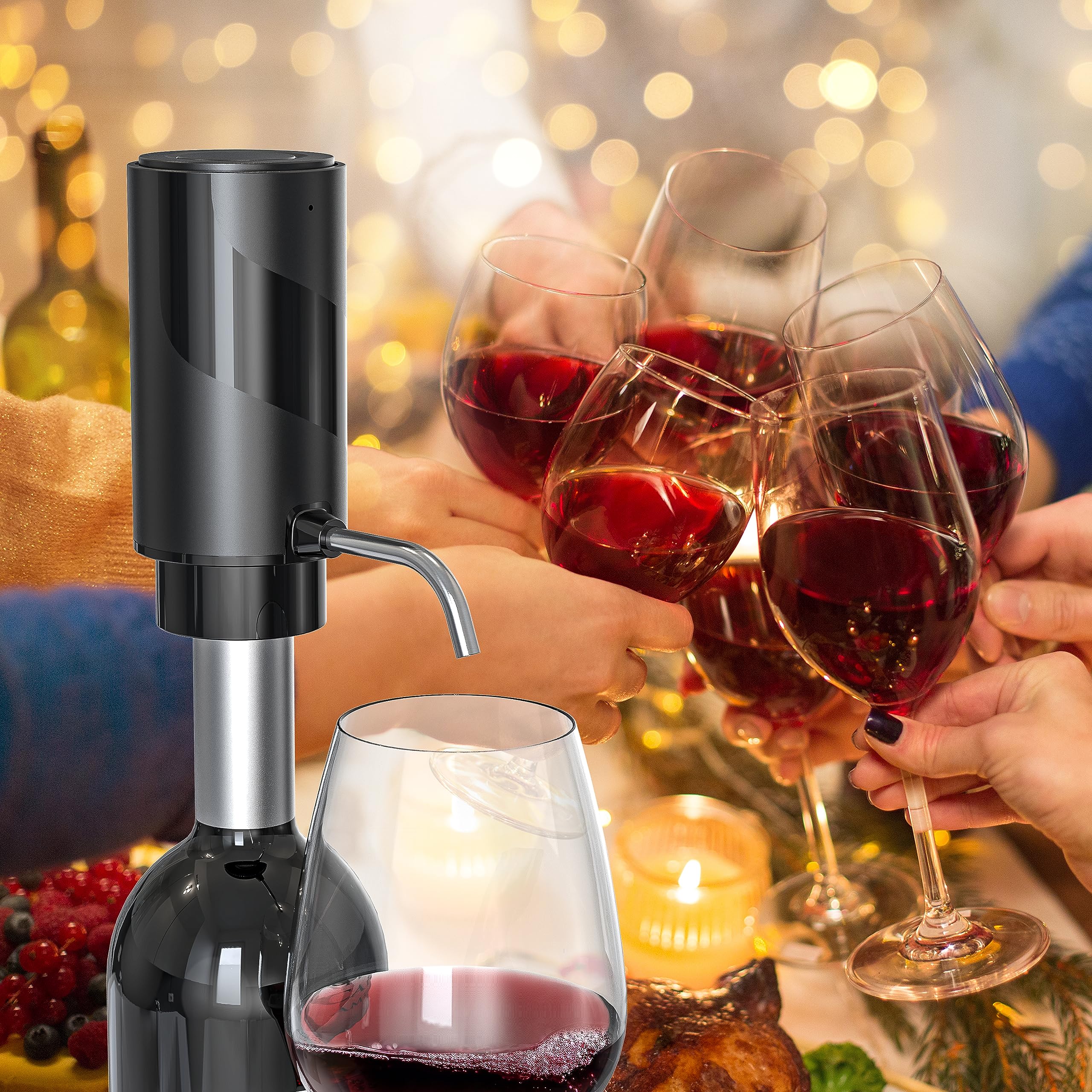 KAVYDENS 4-in-1 Electric Wine Opener Set – USB Rechargeable with Wine Decanter, Wine Aerator,Pourer, Wine Stopper and Foil Cutter. Gift set for Weddings, Parties, and Home Use