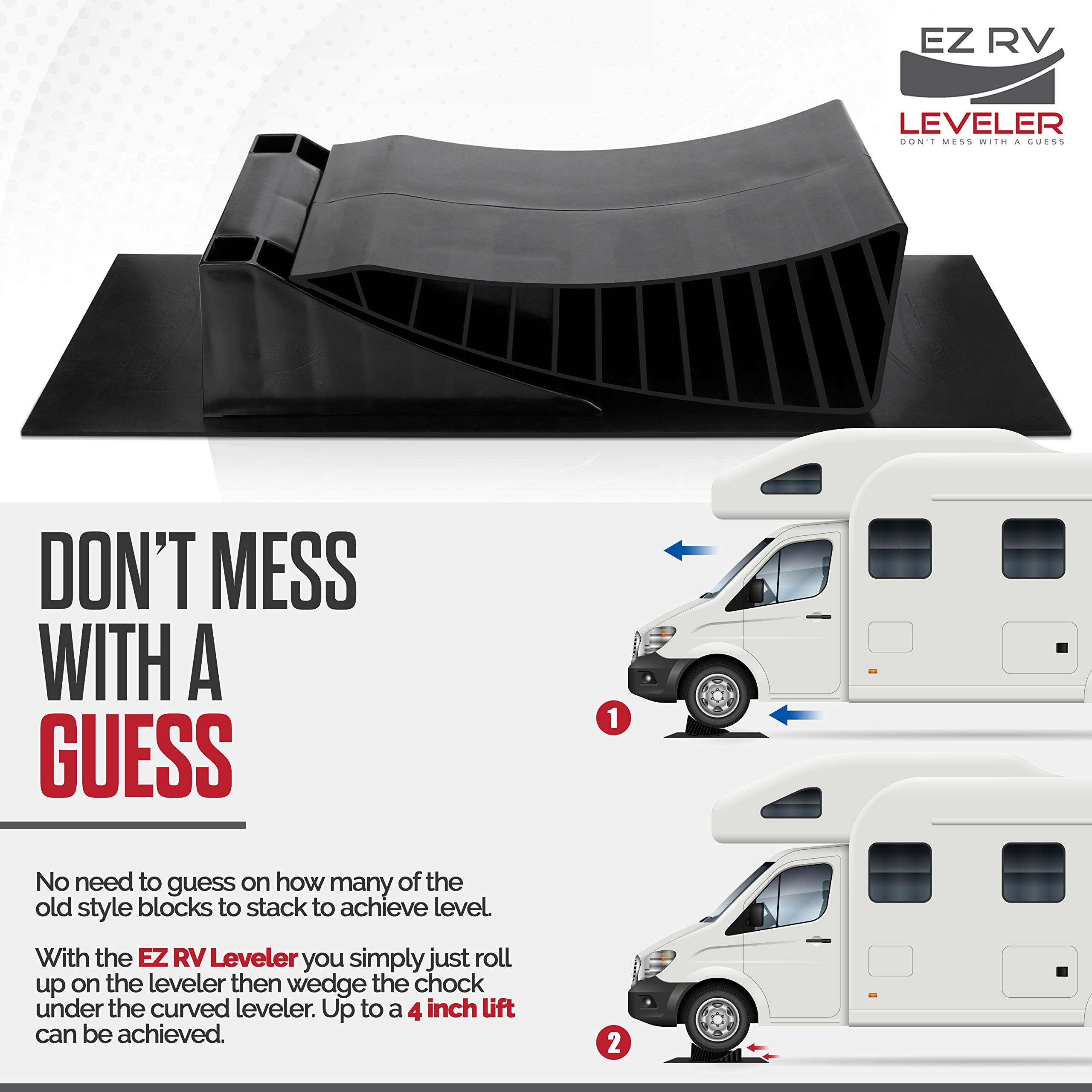EZ RV Leveler - Curved Leveling Ramp with Chocks and Rubber Mat - RV Trailer Camper Leveling Blocks - 2 Pack for Tandem Axle Campers