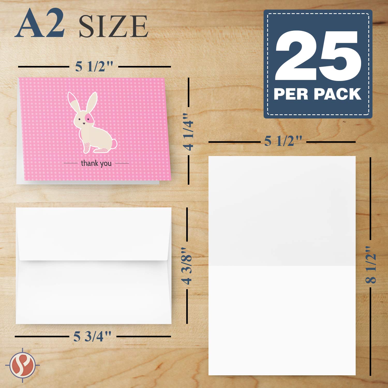 Rabbit Lovely Animal Thank You Note Greeting Cards with Envelopes | Printed on Thick and Sturdy 80lb (216gsm) Cardstock | Blank Interior | A2 Size – 4.25 x 5.5” | 25 per Pack