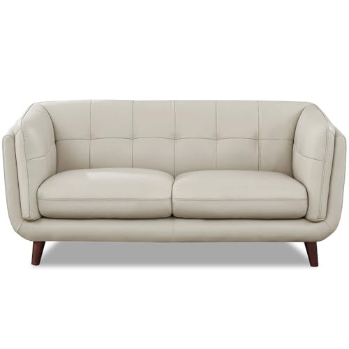 Hydeline Solana Top Grain Leather Loveseat, Vanilla, Feather Down, Memory Foam and Springs Seating