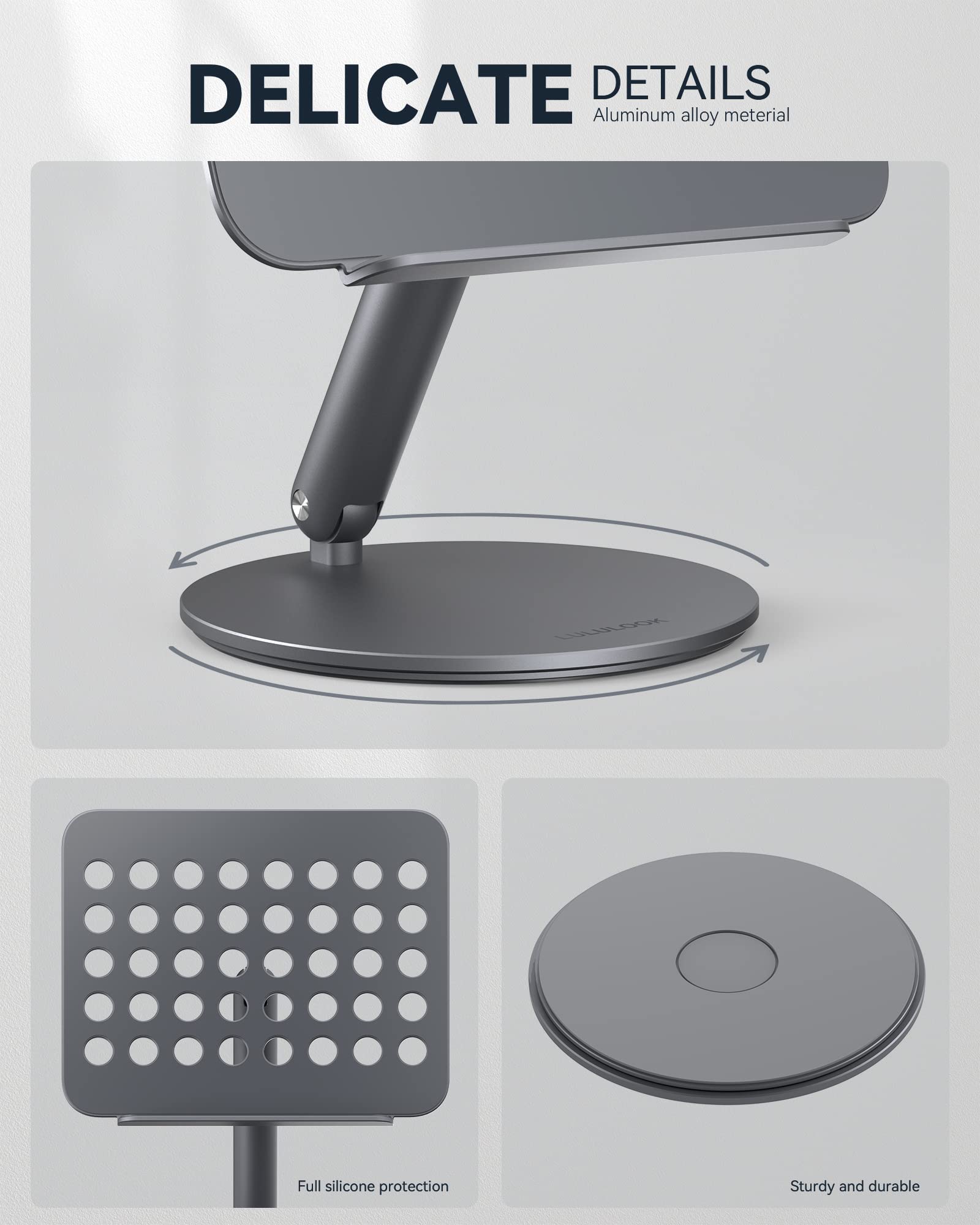 LULULOOK Tablet Stand for Desk, Foldable & 360° Rotation Tablet Stand Holder Compatible with iPad/Pro/Air/Mini, Phone, Samsung, Nexus 4-13" Gray
