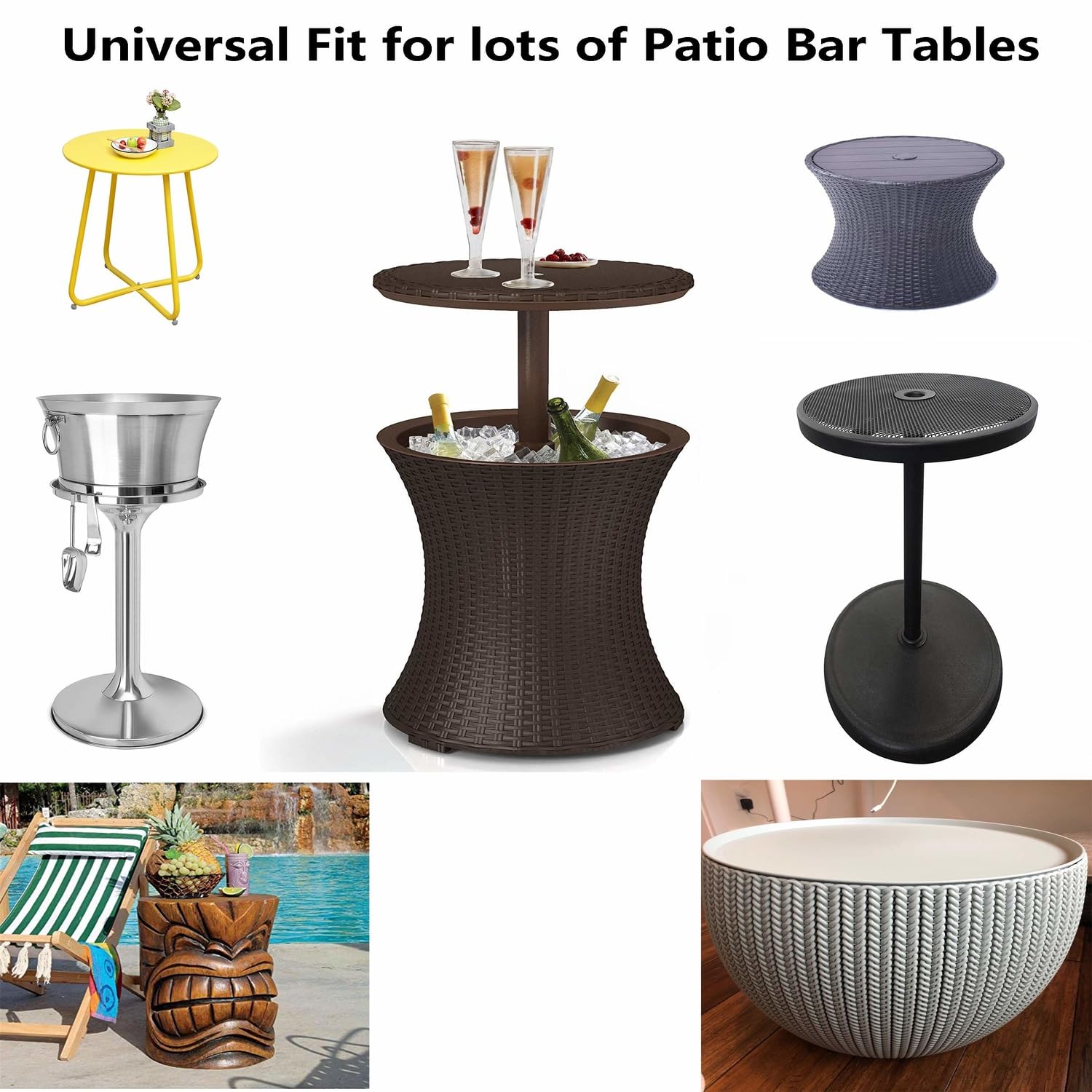 Saking Outdoor Cooler Table cover for Keter 7.5 Gallon Cool Bar Table, Waterproof Outdoor Barrel Cool Bar Table Cover, Round Pool Side End Table Cover with Drawstring, 21" D x 23" H, Black