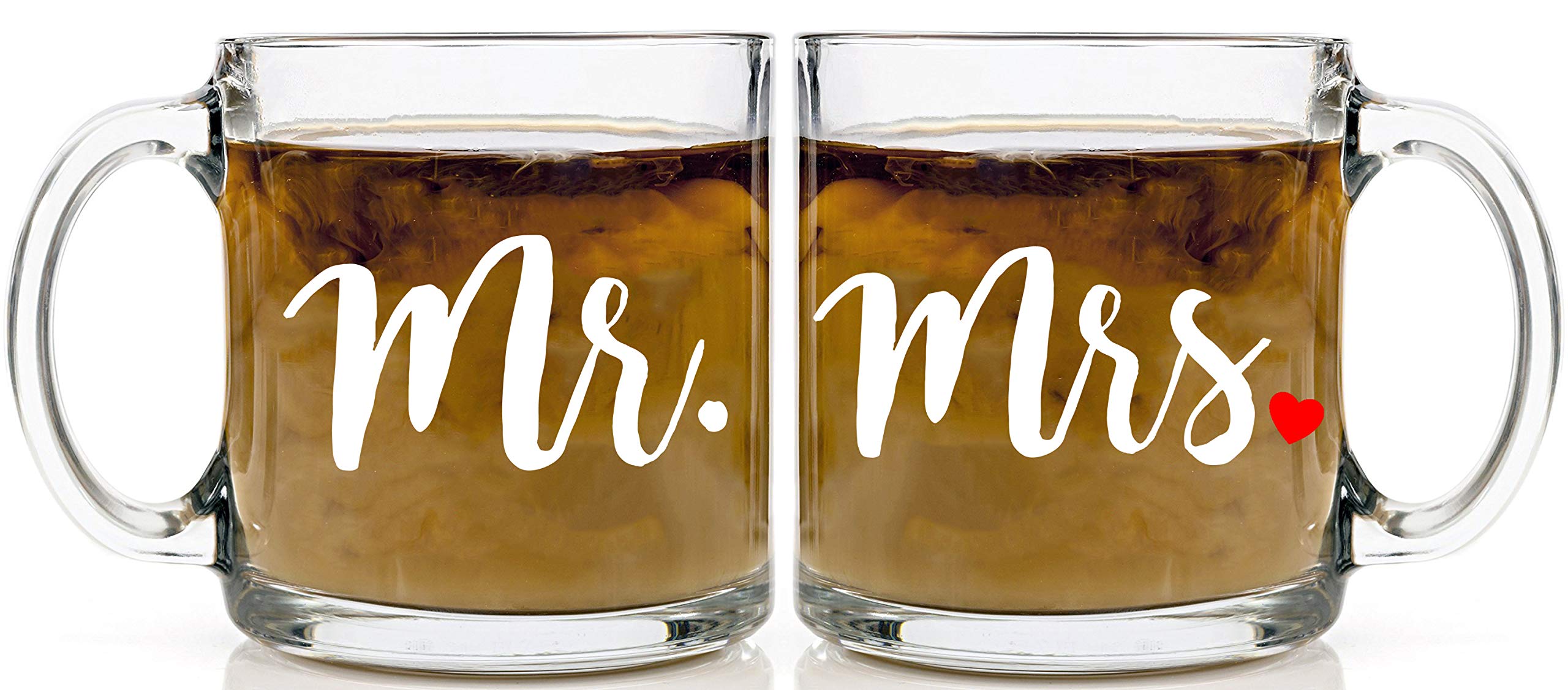 Funnwear Mr and Mrs Couple Mug Set 2 Mugs - His And Her Couple Mugs, Mr and Mrs Anniversary Wedding Engagement - 13oz Glass Mug Set