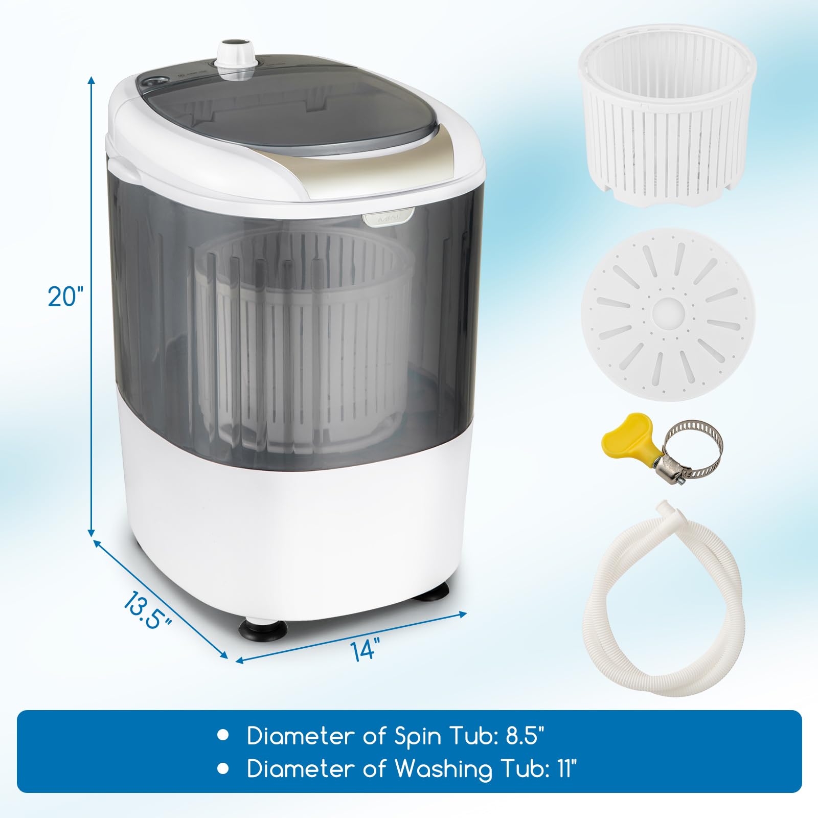 MEDIMALL GX24977-PE, Mini Washer and Spinner Combo, 5.5lbs, Semi-automatic Compact Laundry Apartment Dorm RV Portable Washing Machine, 5.5 LBS Capacity
