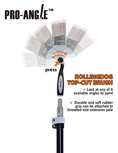 ROLLINGDOG 2.5Inch Paint Edger Brush - Extension Pole Angled Paint Brush for High Walls Ceiling,Stairwell Wall,Triming and Cutting in Painting