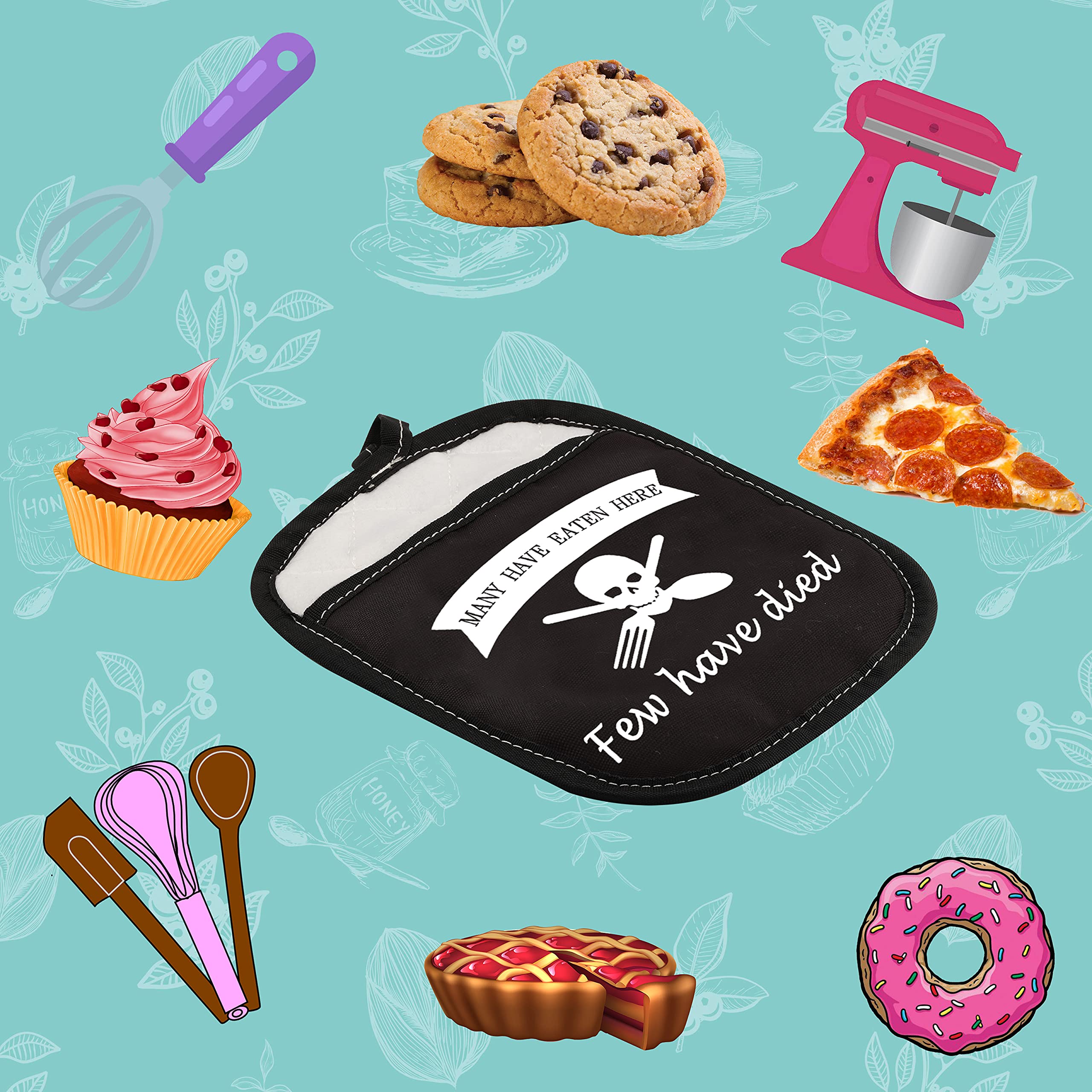 Funny Baking Oven Pads Pot Holder with Pocket for Baker Many Have Eaten Here Few Have Died (Few Have Died)