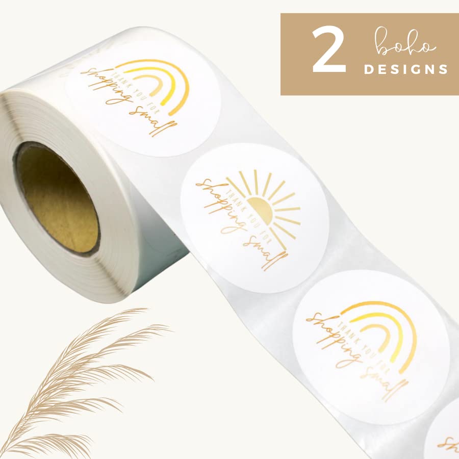 Lain & Lou 2 Inch Thank You Stickers [Roll of 500], Boho Rainbow Design for Small Business Packaging Supplies