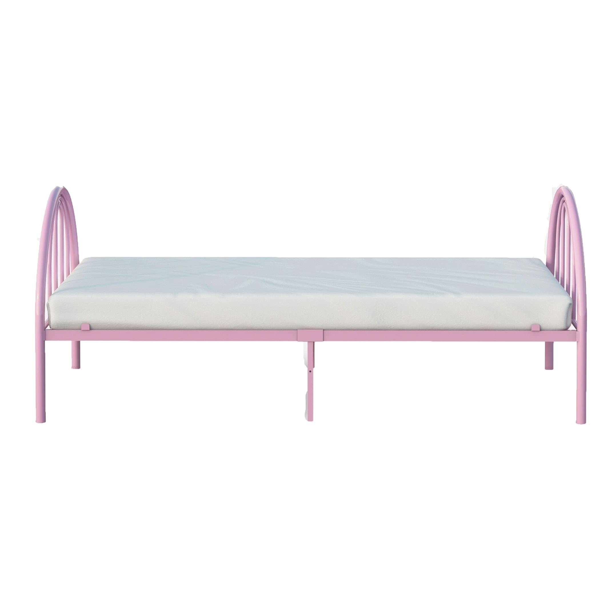 Rack Furniture Brooklyn Twin Size Bed Frame, Steel Classic Rounded Design Bed for Kids with 300 lb. Weight Capacity, No Box Spring Required (Pink)