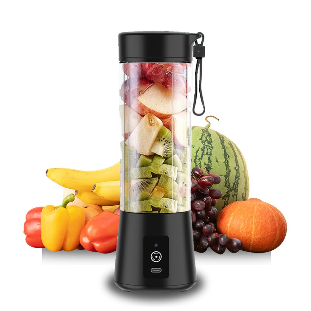 Lyrique Portable Blender: 400ml Personal Electric Blender for Shakes & Smoothies, USB-C Rechargeable, Sharp Stainless Steel Blades with Efficient Mixing Function (Black)