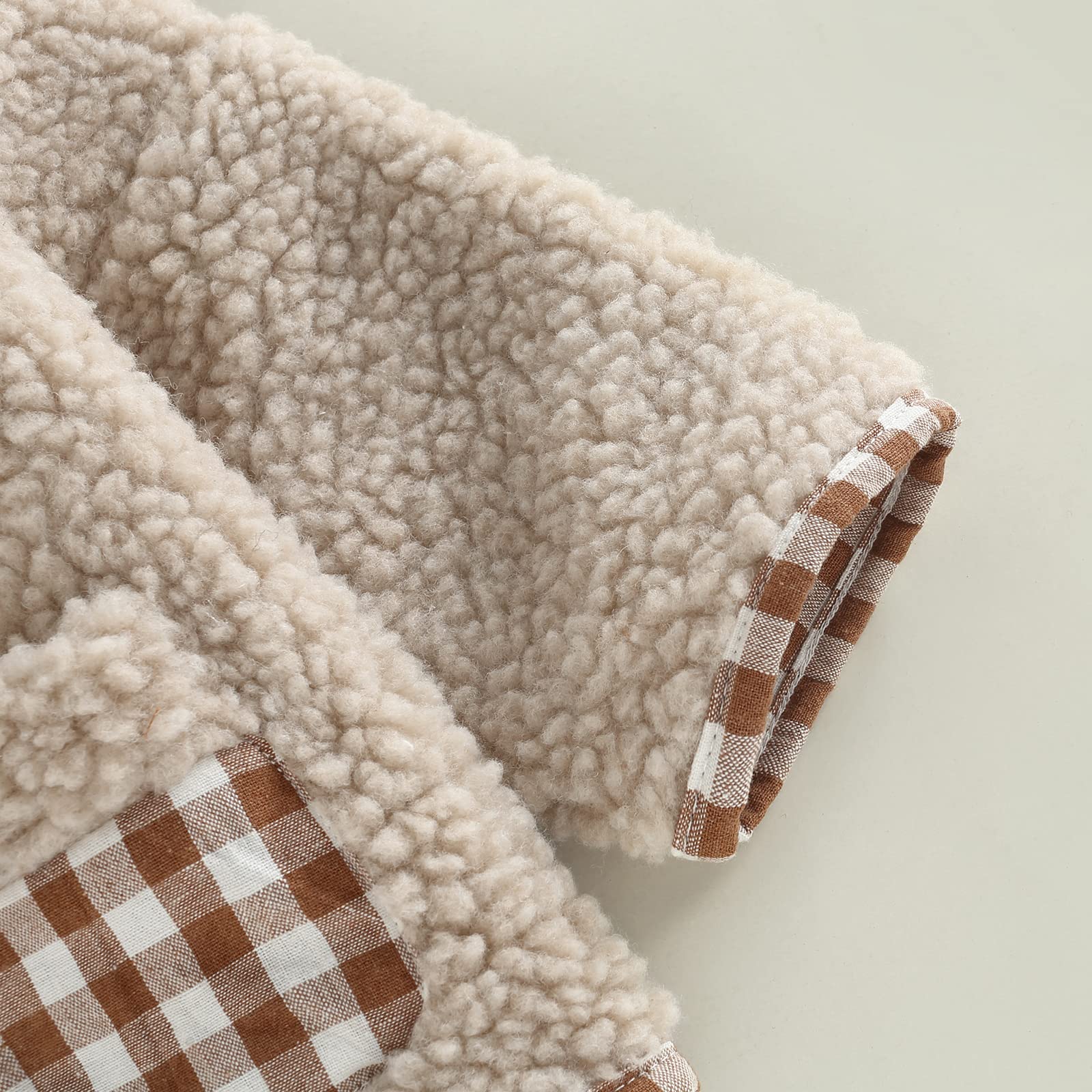 Infant Baby Boy Girl Fall Winter Clothes Fleece Jacket Long Sleeve Buttons Down Warm Plush Coat Outerwear Tops (Khaki Plaid, 12-18 Months)
