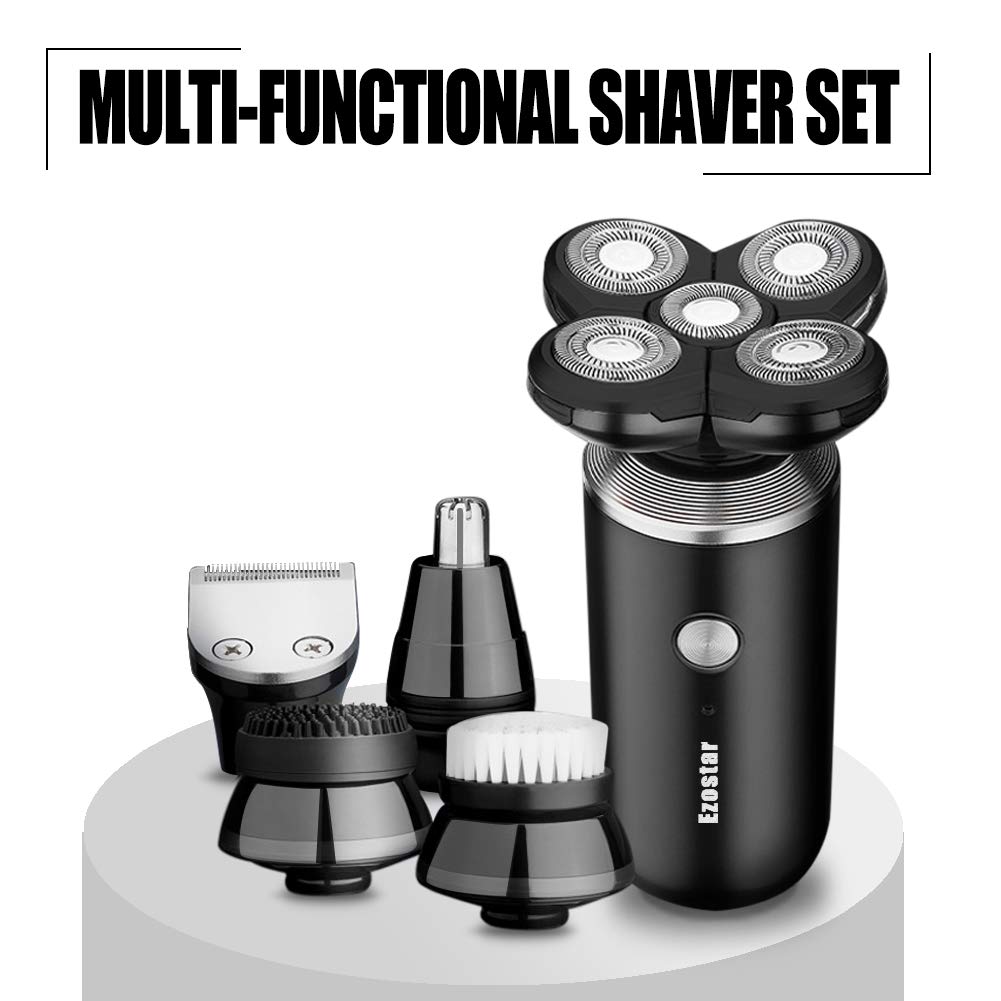 Ezostar Rotary Shavers Electric Razor for Men Bald Head Cordless Waterproof USB Rechargeable Grooming Kit with Nose Beard Trimmer Hair Clippers&Facial Cleaning Brush