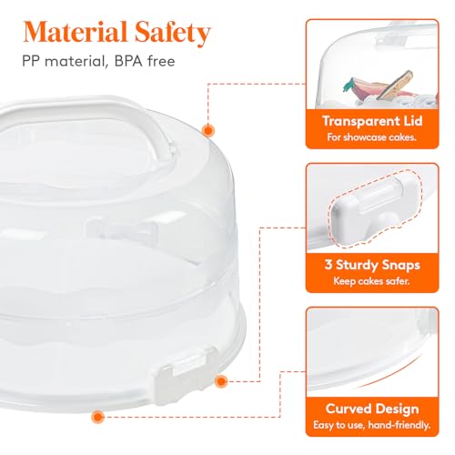 Lifewit Cake Carrier with Lid and Handle, Two Sided Cupcake Carrier Holder for 10β Cake or 9 Standard-Sized Cupcakes, Plastic Round Cake Transport Storage Container Stand for Pies and Cookies, White