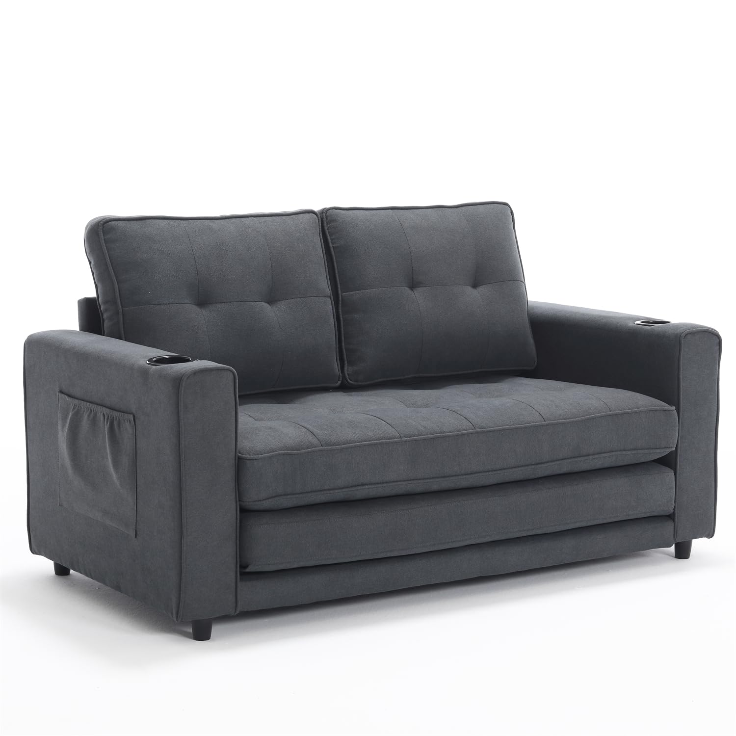 LUMISOL 55" Folding Floor Sofa Bed, Convertible Futon Sofa with Cup Holders & Storage, Foldable Loveseat Sleeper Sofa Floor Gaming Couch for Living Room Small Space, Dark Grey