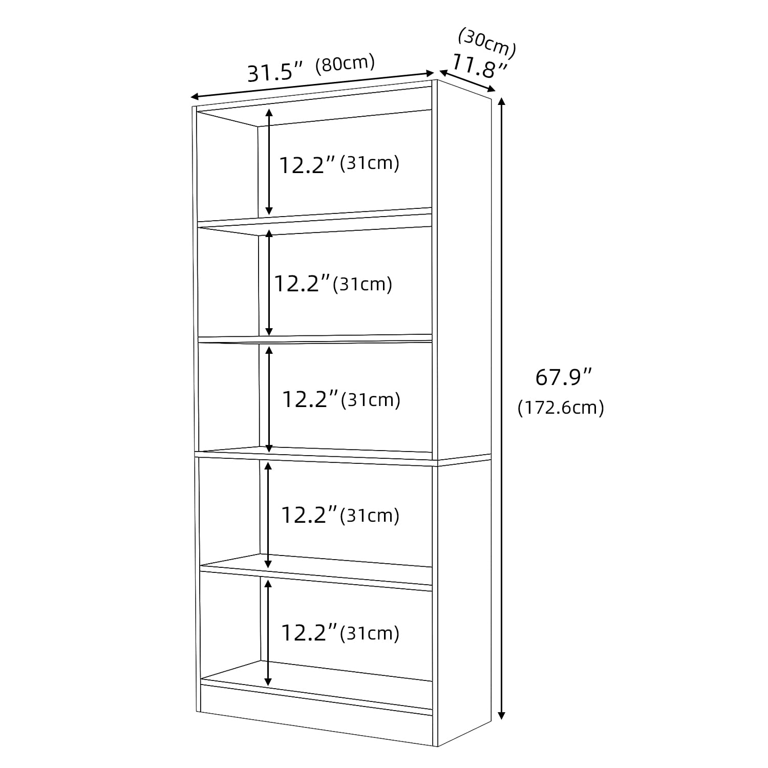 LZ-DONGMAN 5 Shelf Wood Bookcase Freestanding Bookshelf for Home Office Library Small Narrow Space(11.8" D x 31.5" W x 67.9" H,Brown,5-Layers)