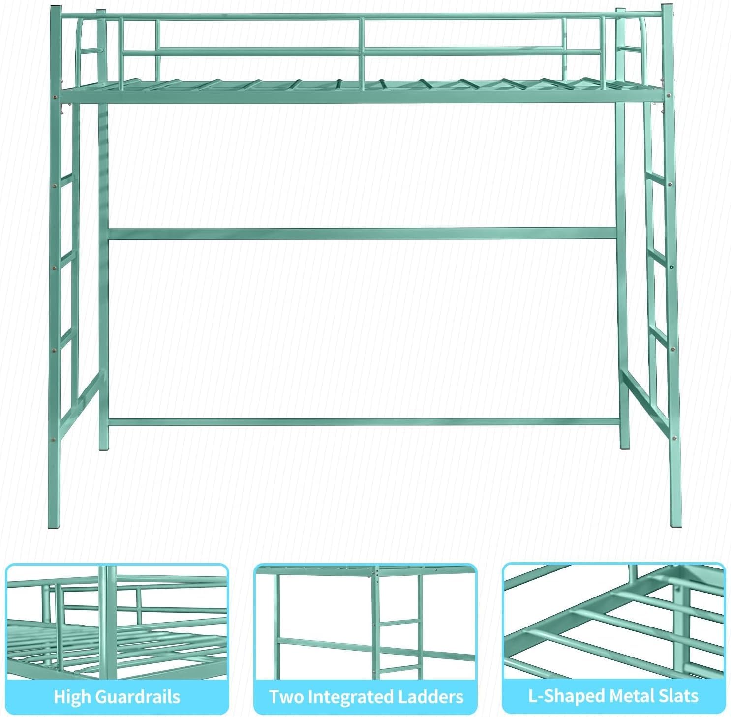 Pipleo Loft Bed Twin Size, Multifunctional Twin Size Loft Bed Frame with Safety Guardrail and Ladder, Space-Saving, Loft Beds for Juniors and Teens, No Box Spring Needed