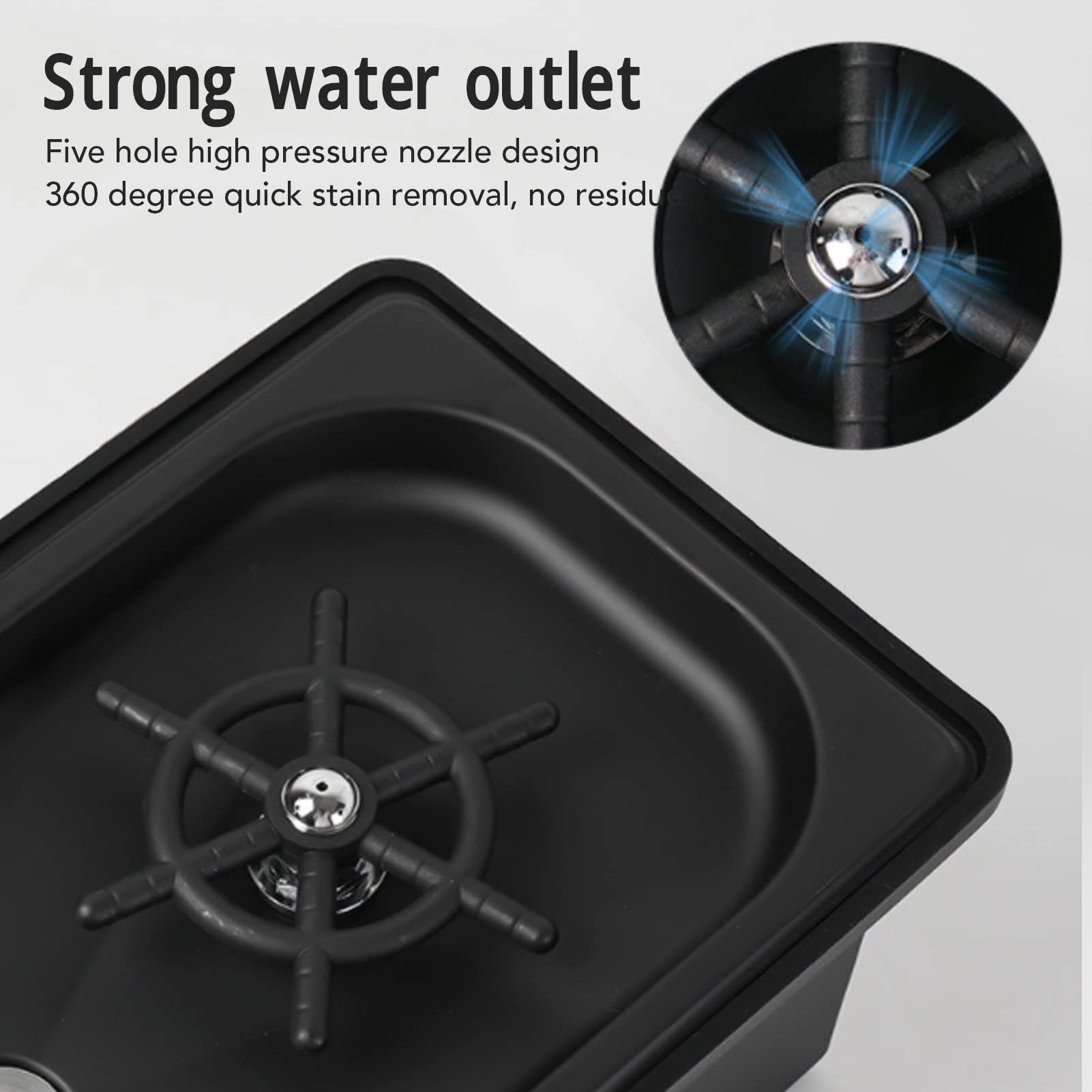 Pitcher Rinser Stainless Steel From Opening Kitchen Sink Automatic Glass Cup Washer for Hotel Bar Coffee Milk Tea Cup Black Your Hands (Large)