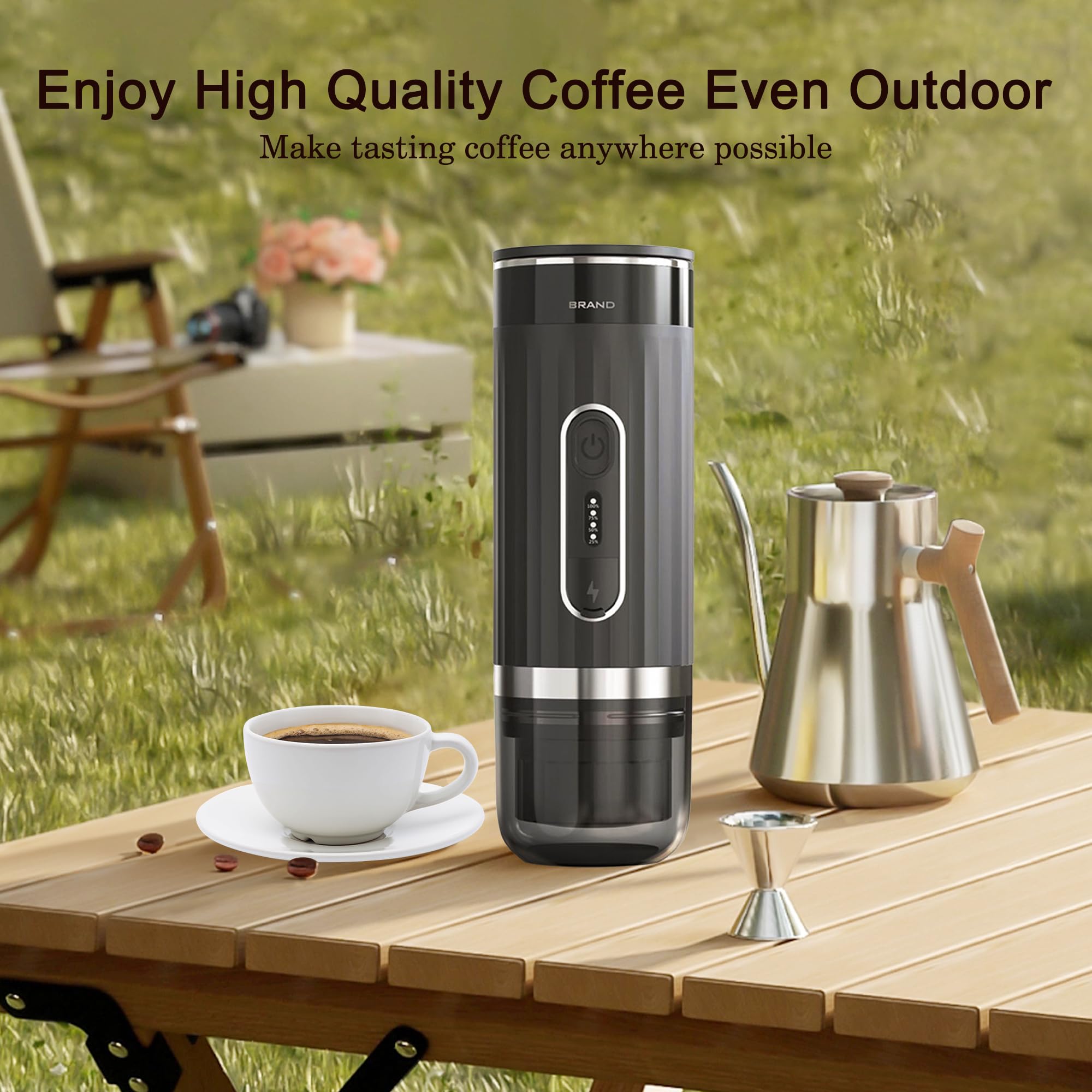LumoShine Portable Espresso Machine, Mini Espresso Maker, Self Heating Coffer Maker Compatible Ground Coffee, Hand Coffee Make, Capsule Coffee for Camping RV Outdoor Travel Black